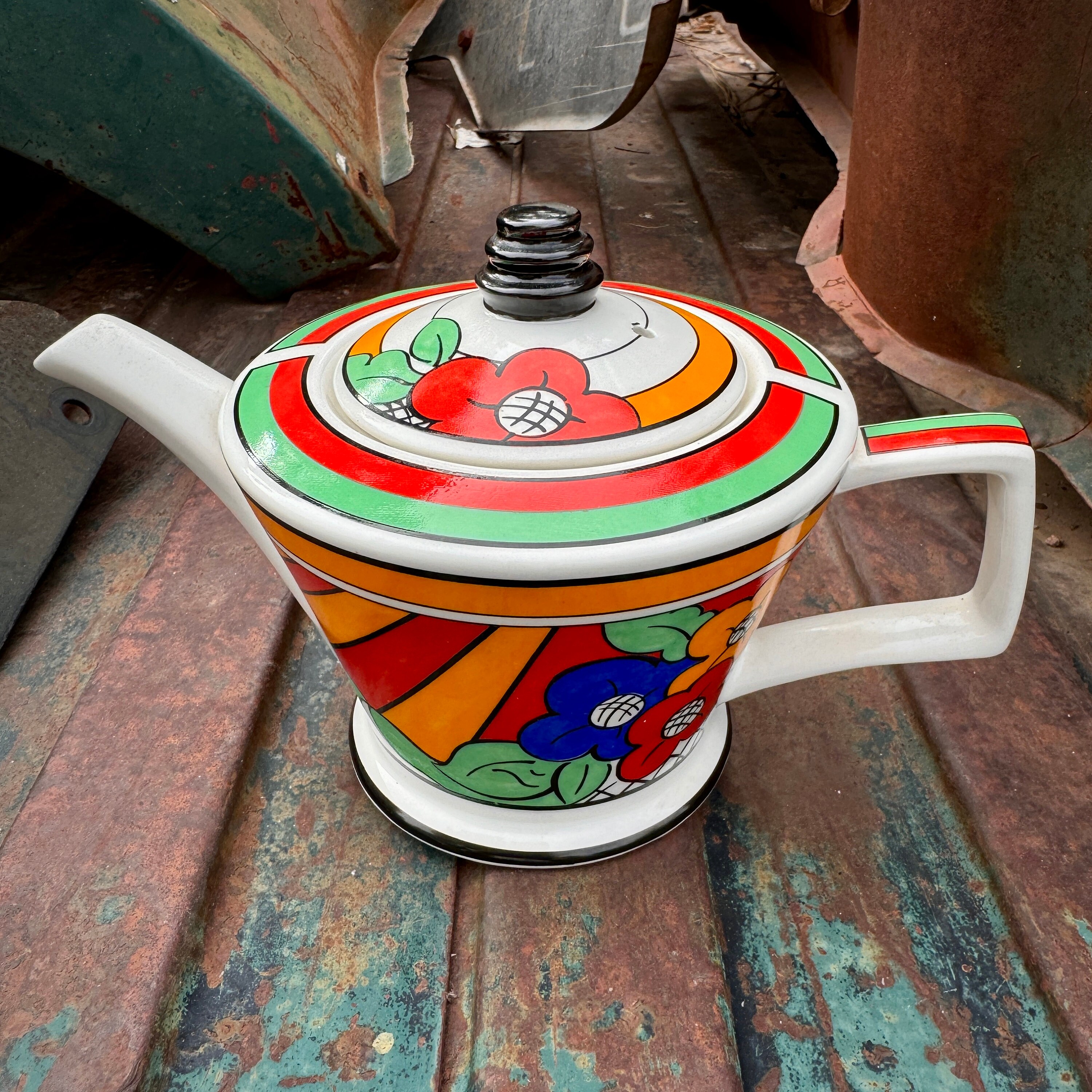 Vintage Reproduction Clarice Cliff Bizarre Ware Teapot, Art Deco Style ...