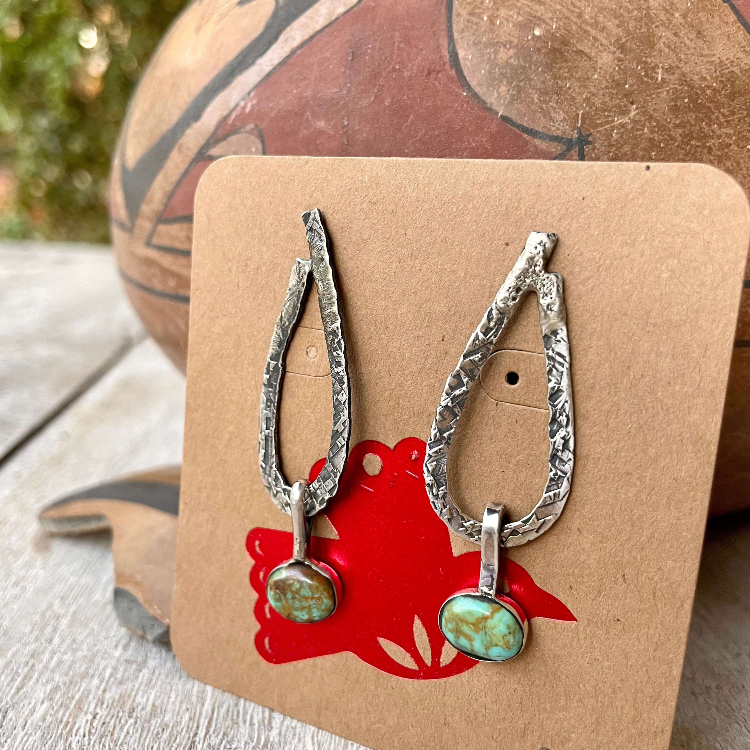 Hammered Sterling Silver Teardrop Post with Green Turquoise Drop, Light ...