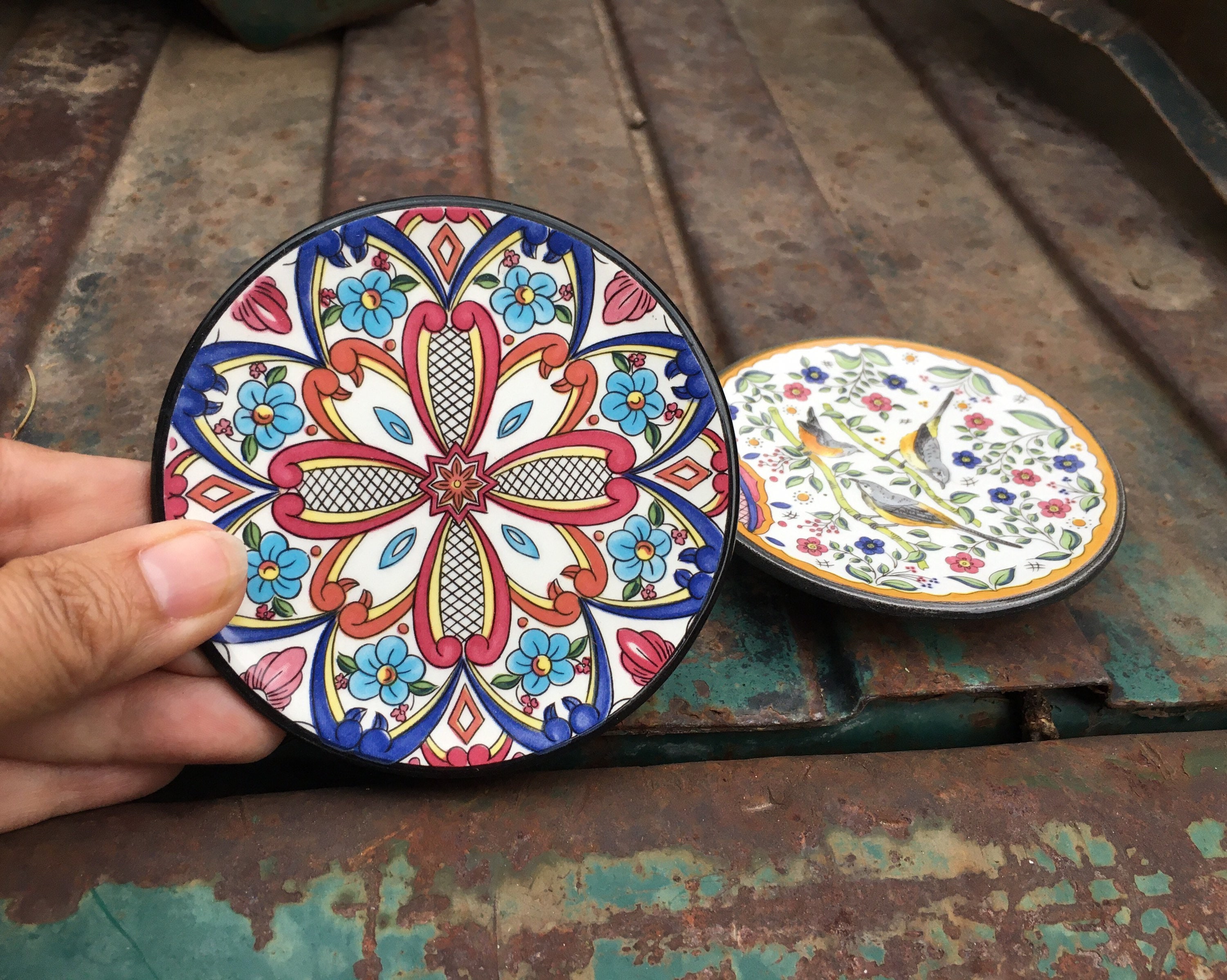 Two Handmade Spanish Miniature Wall Plates by Ceraplate, Blue and White ...