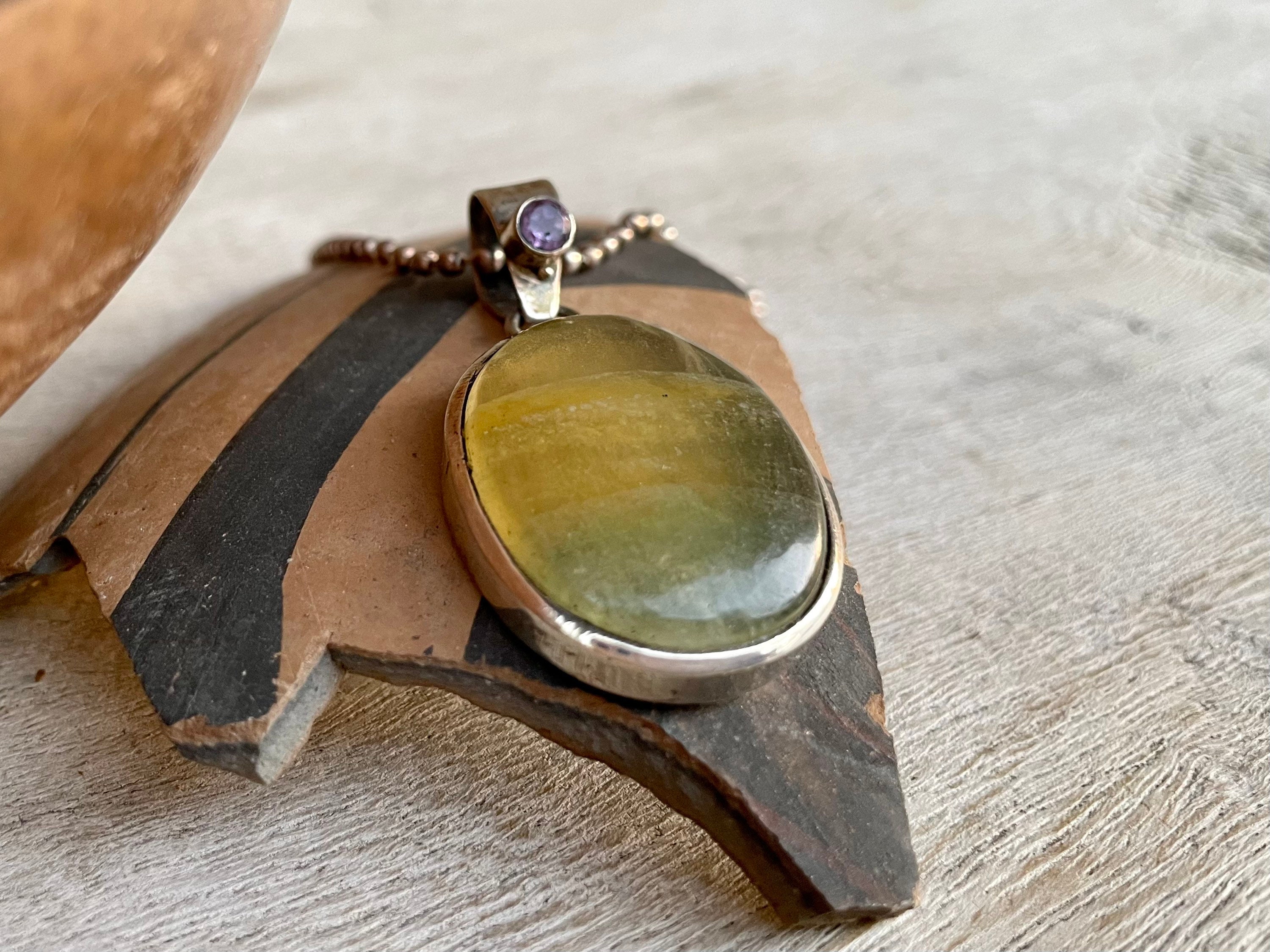 Vintage Bezel Set Striated Agate and Amethyst Sterling Silver Pendant ...