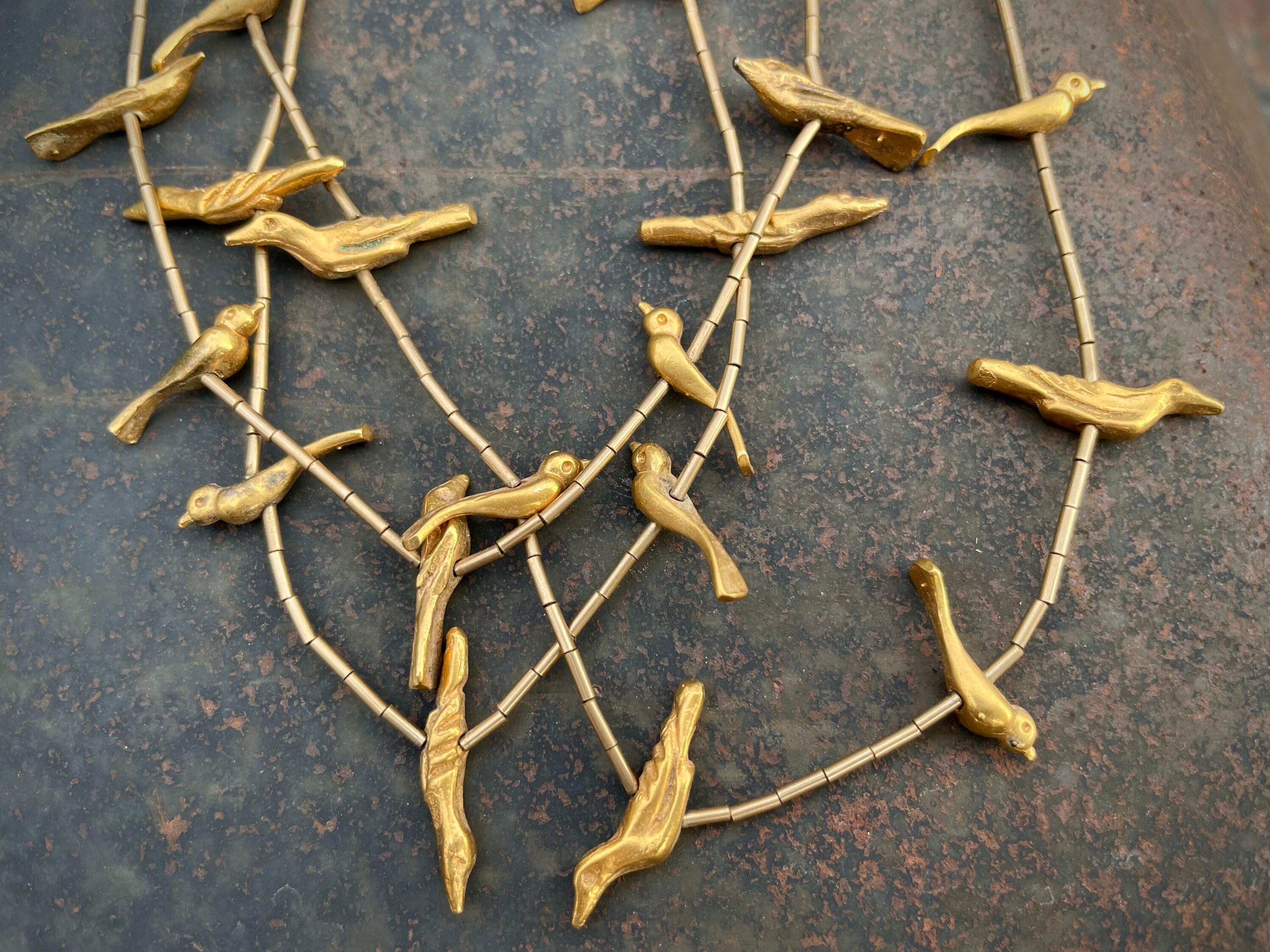 39gm Rare Gold Plated Bird Fetish and Liquid Gold Three Strand Necklace ...
