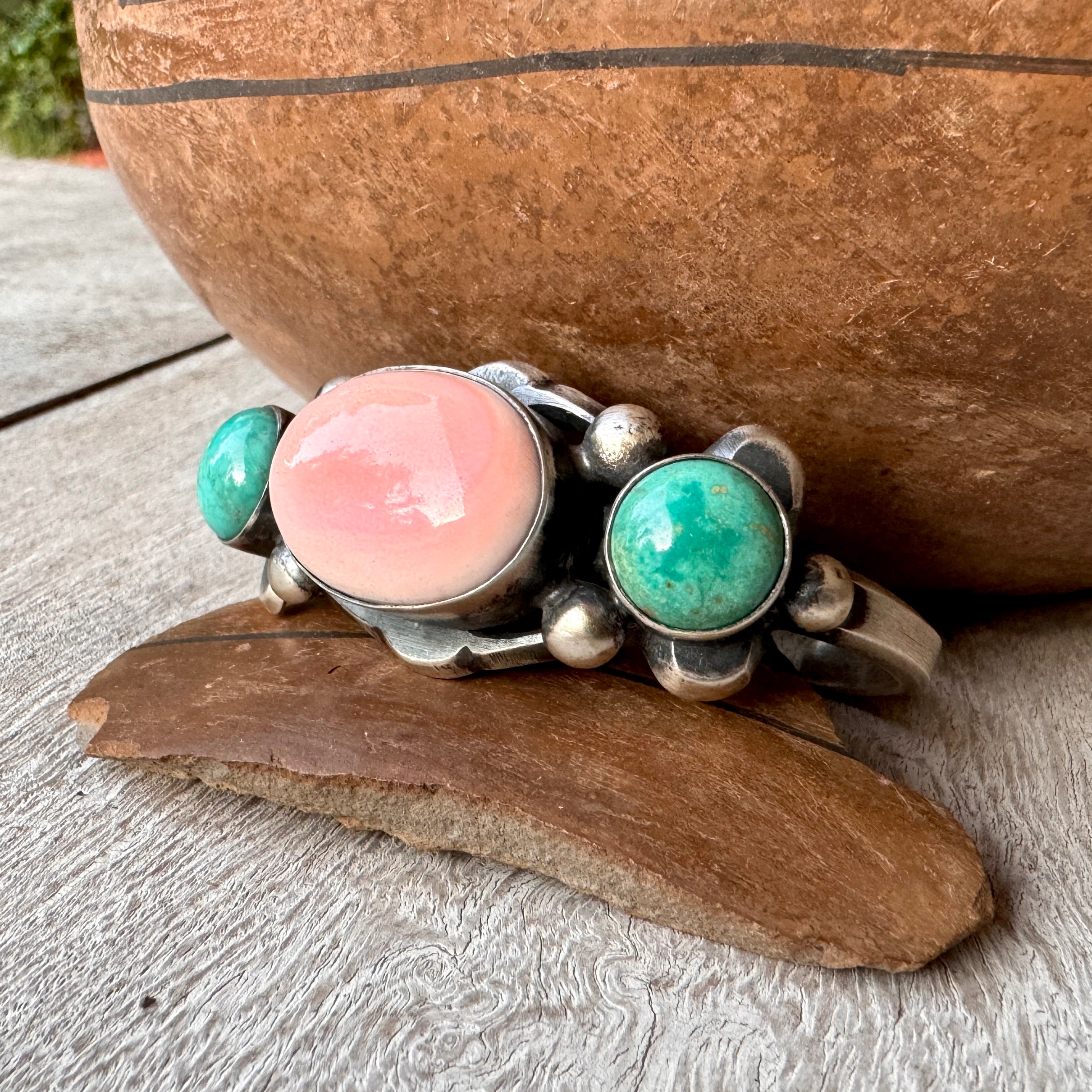 RESERVED for W. / Sterling Silver Pink Conch & Turquoise Cuff Bracelet ...