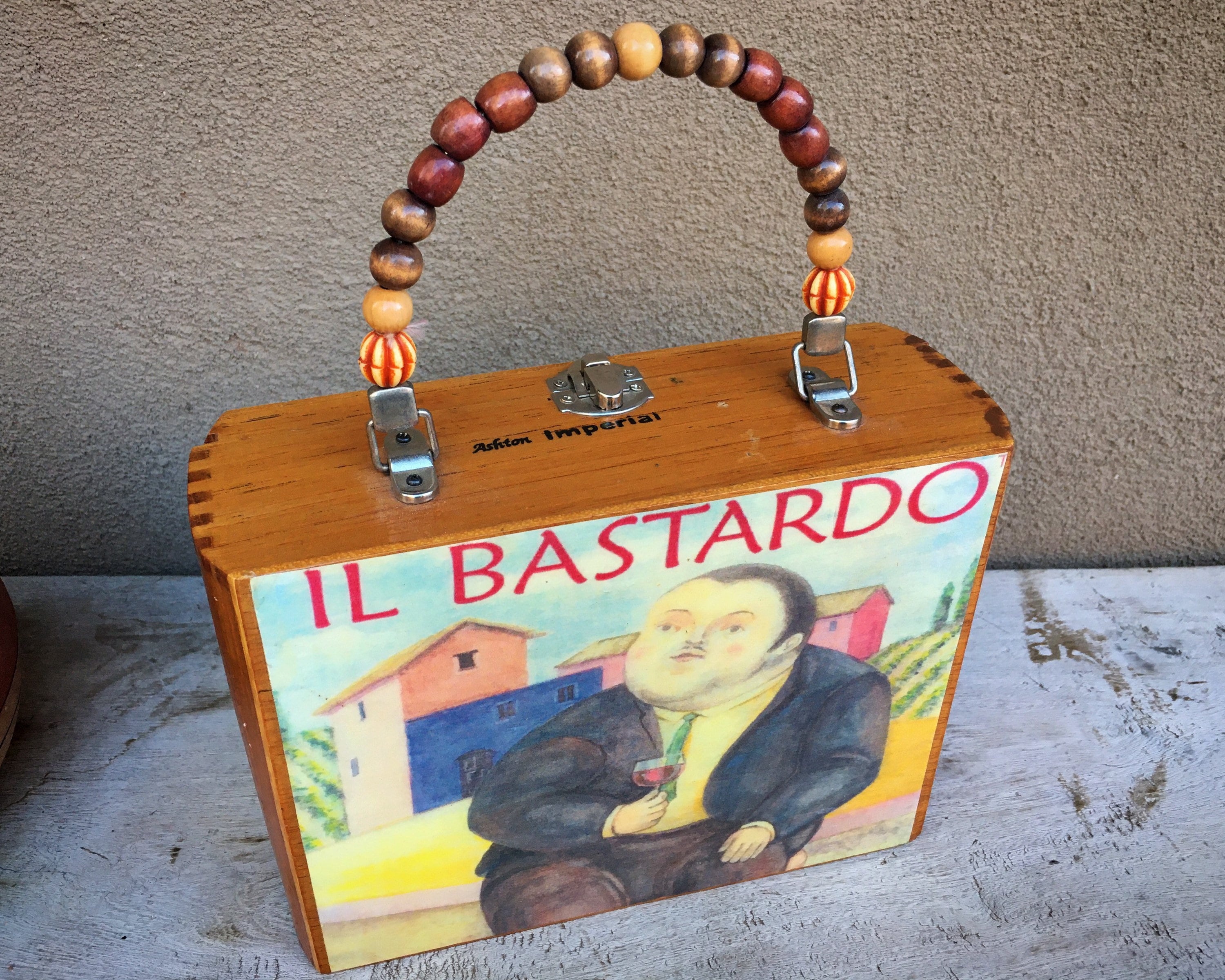 Cigar Box Purse with Botero Print Interior Mirror Beaded Handle ...