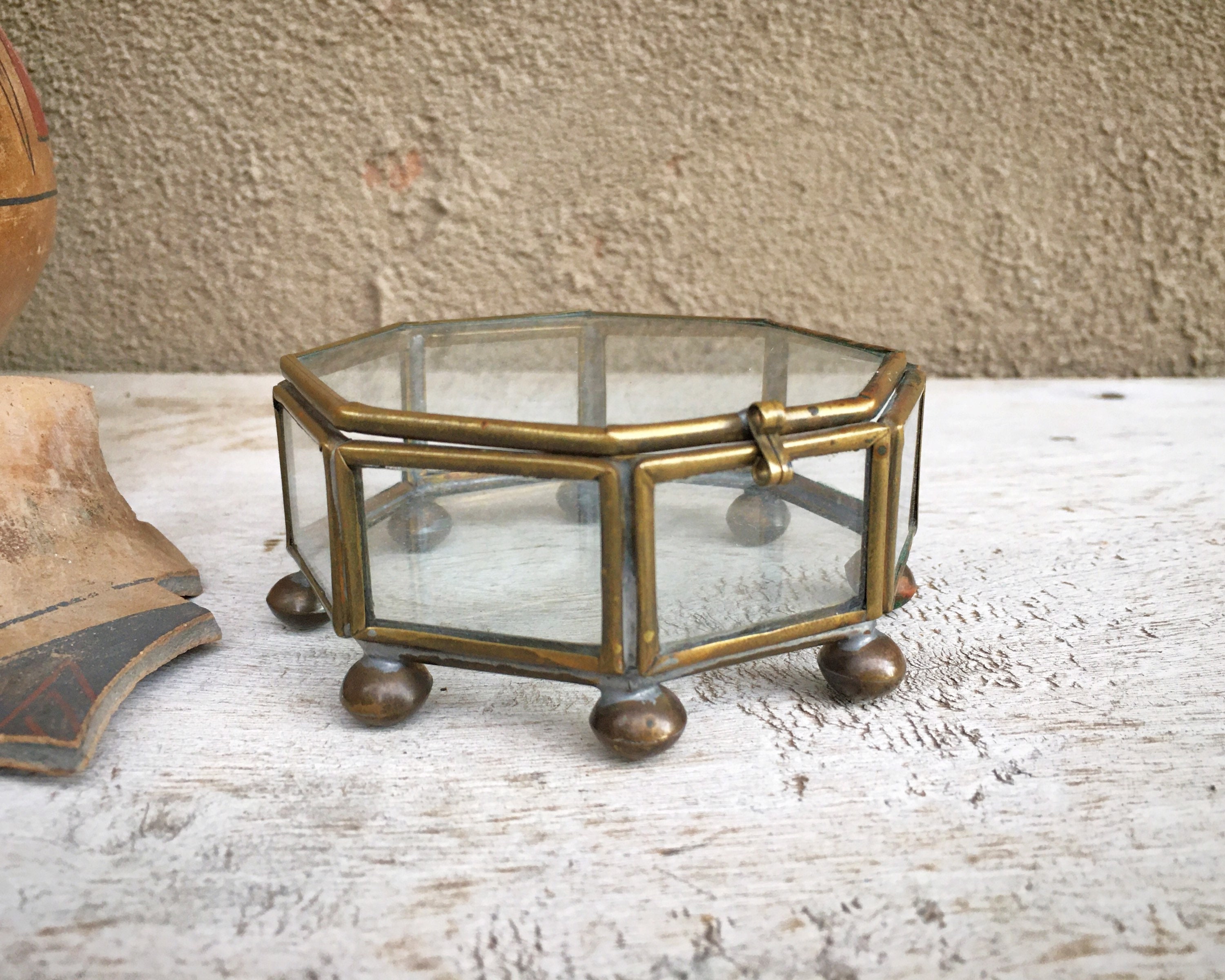 Small Clear Glass Brass Box Display Case, Jewelry Boxes for Trinkets ...