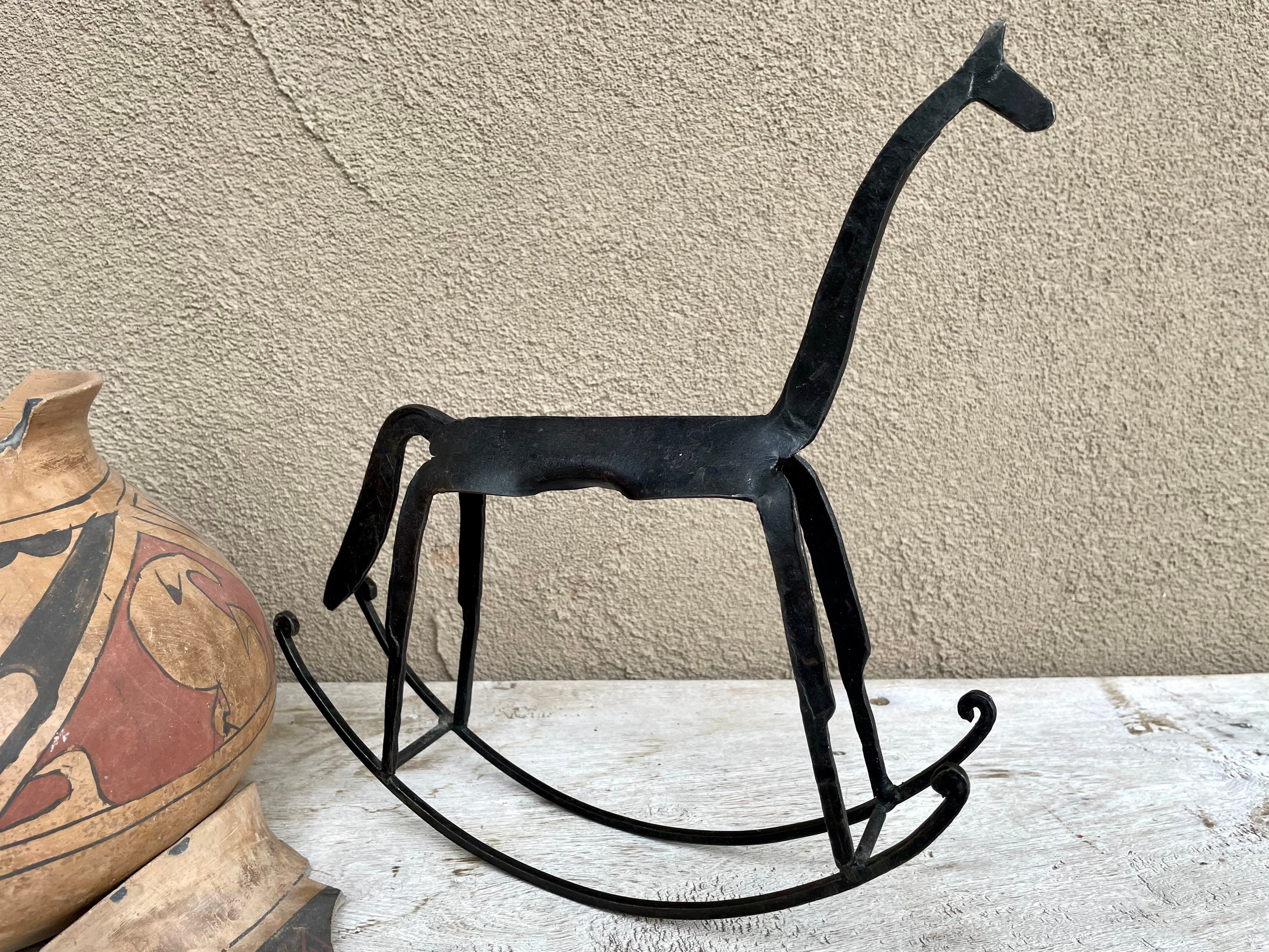 Primitive Metal Rocking Horse Figurine with Hammered Forged Finish ...