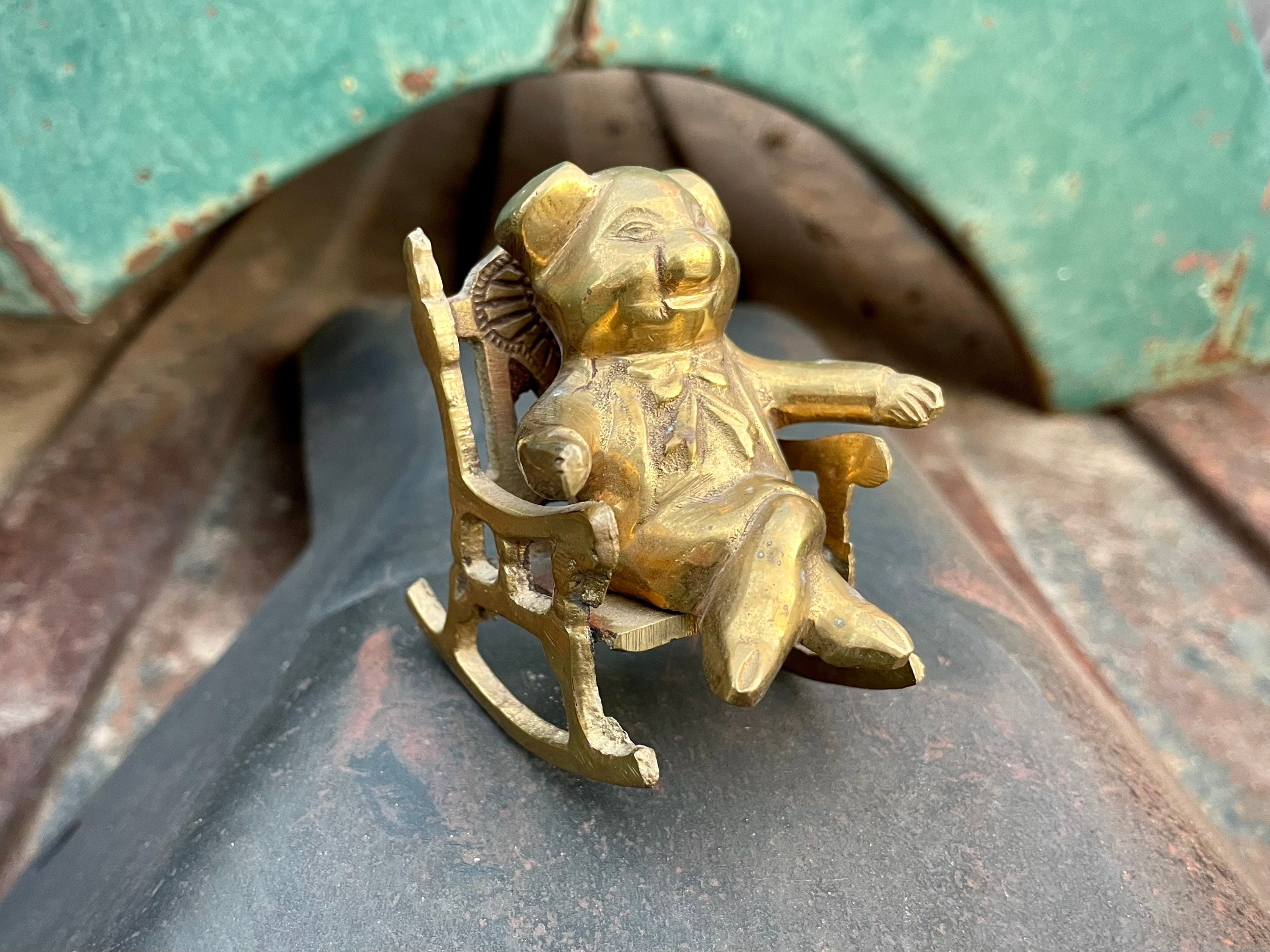 Vintage Small Brass Pig in Rocking Chair Figurine, Eclectic Home Decor ...