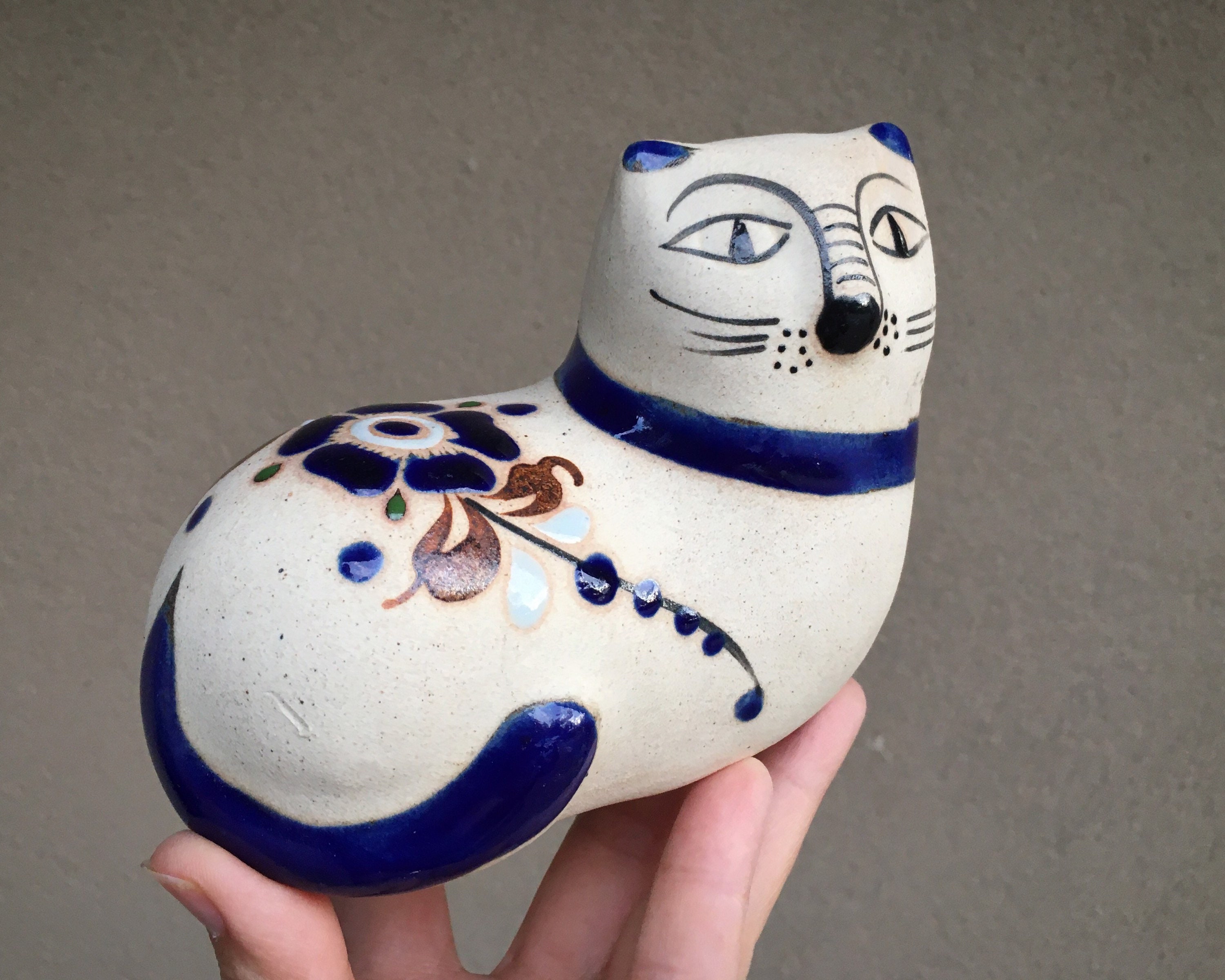 Tonala Pottery Cat Figurine Mexico Folk Art, Rustic Bohemian ...