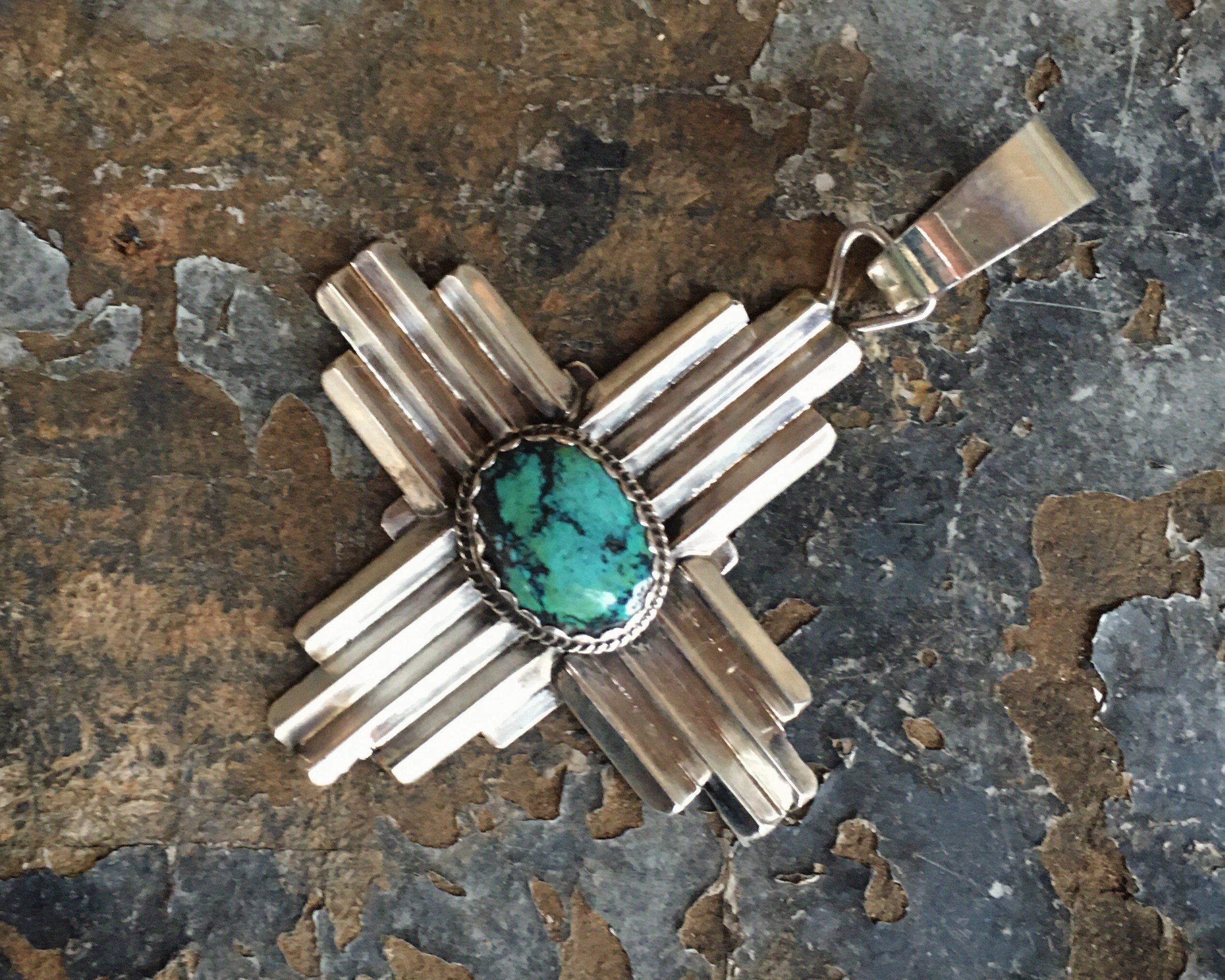 Sterling Silver and Turquoise Zia Pendant for Necklace, Native America ...