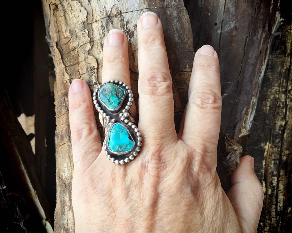 Old Pawn Long Turquoise Ring for Women Size 6.5 Navajo Native American ...