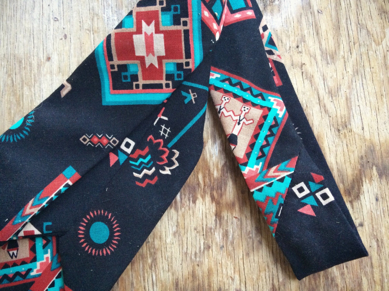 Vintage Southwest tie thunderbird design black turquoise necktie ...