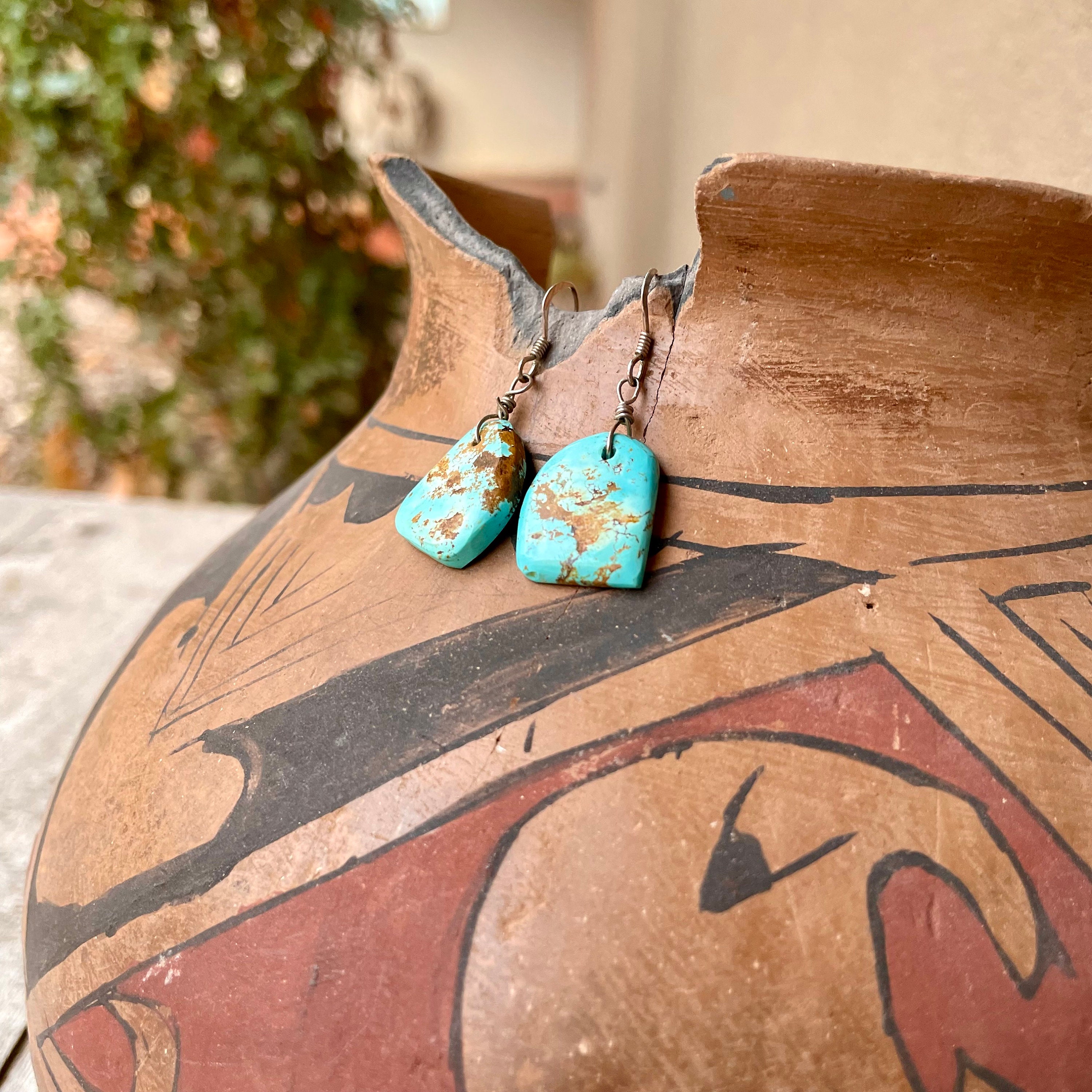 Very Small Natural Turquoise Tab Earrings by Santo Domingo Ray Lovato ...