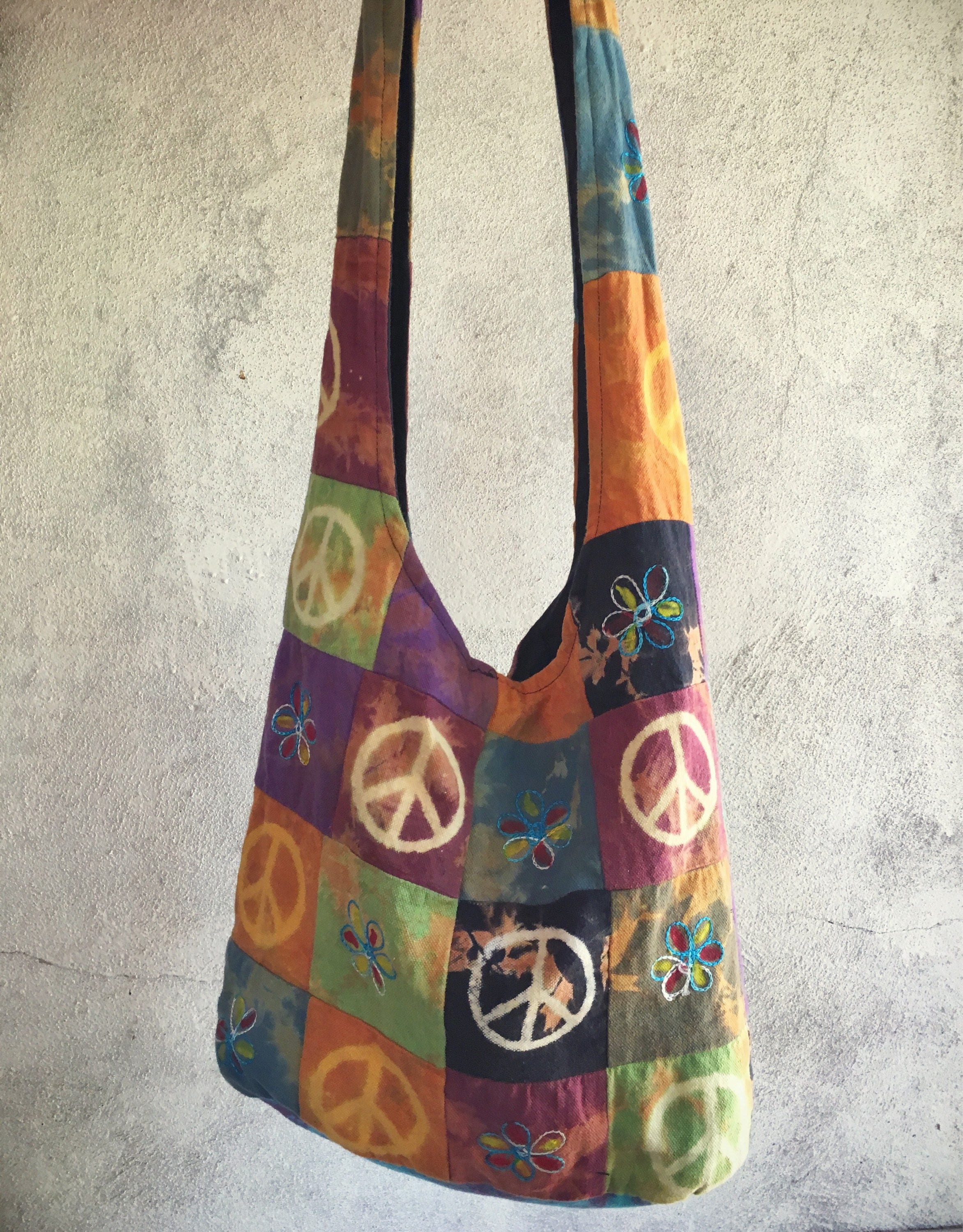 Vintage peace sign shoulder bag in turquoise purple ethnic cross body ...