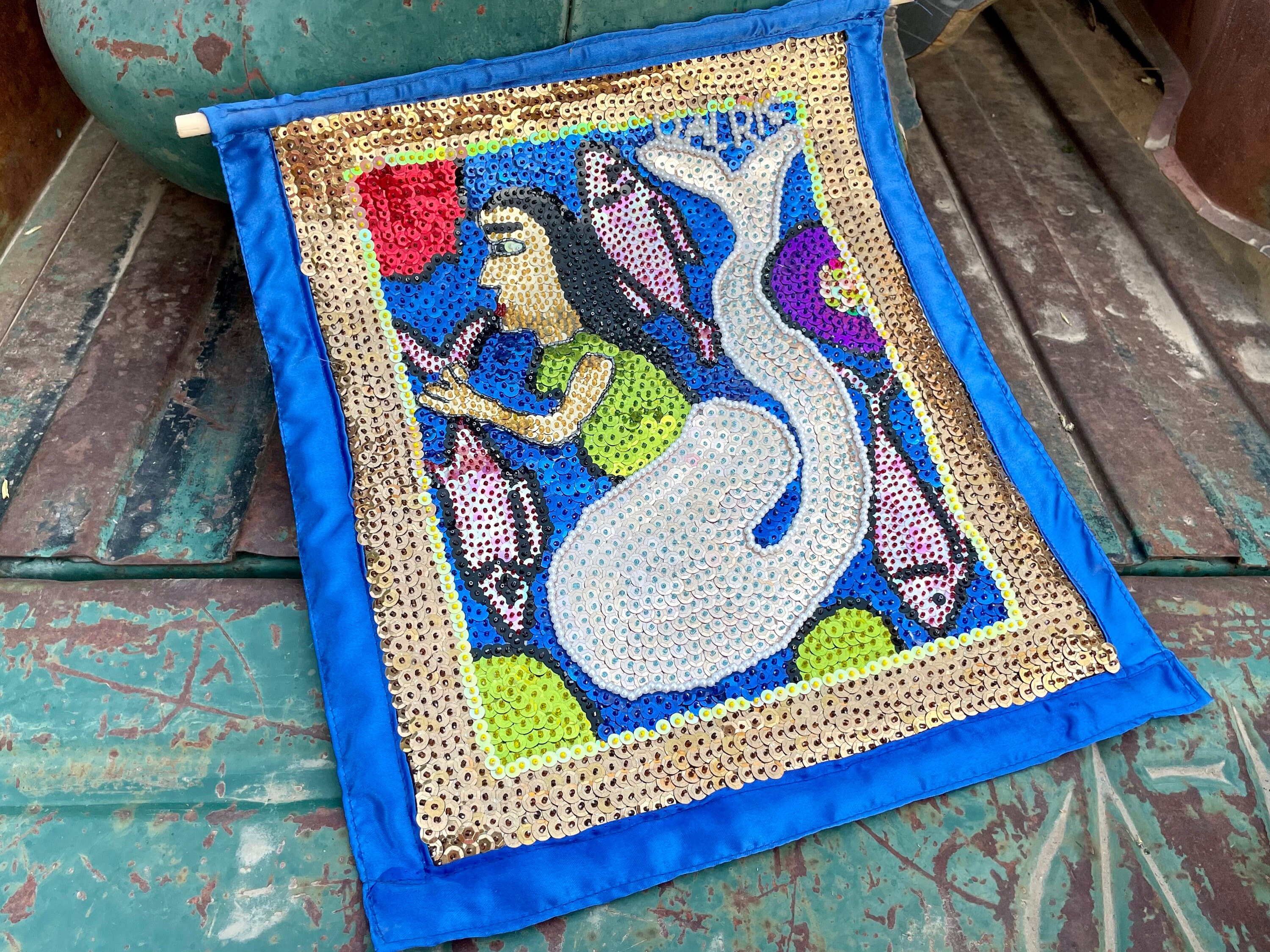 15 Long Sequined Mermaid Voodoo Flag Wall Hanging Haitian Folk Art by ...