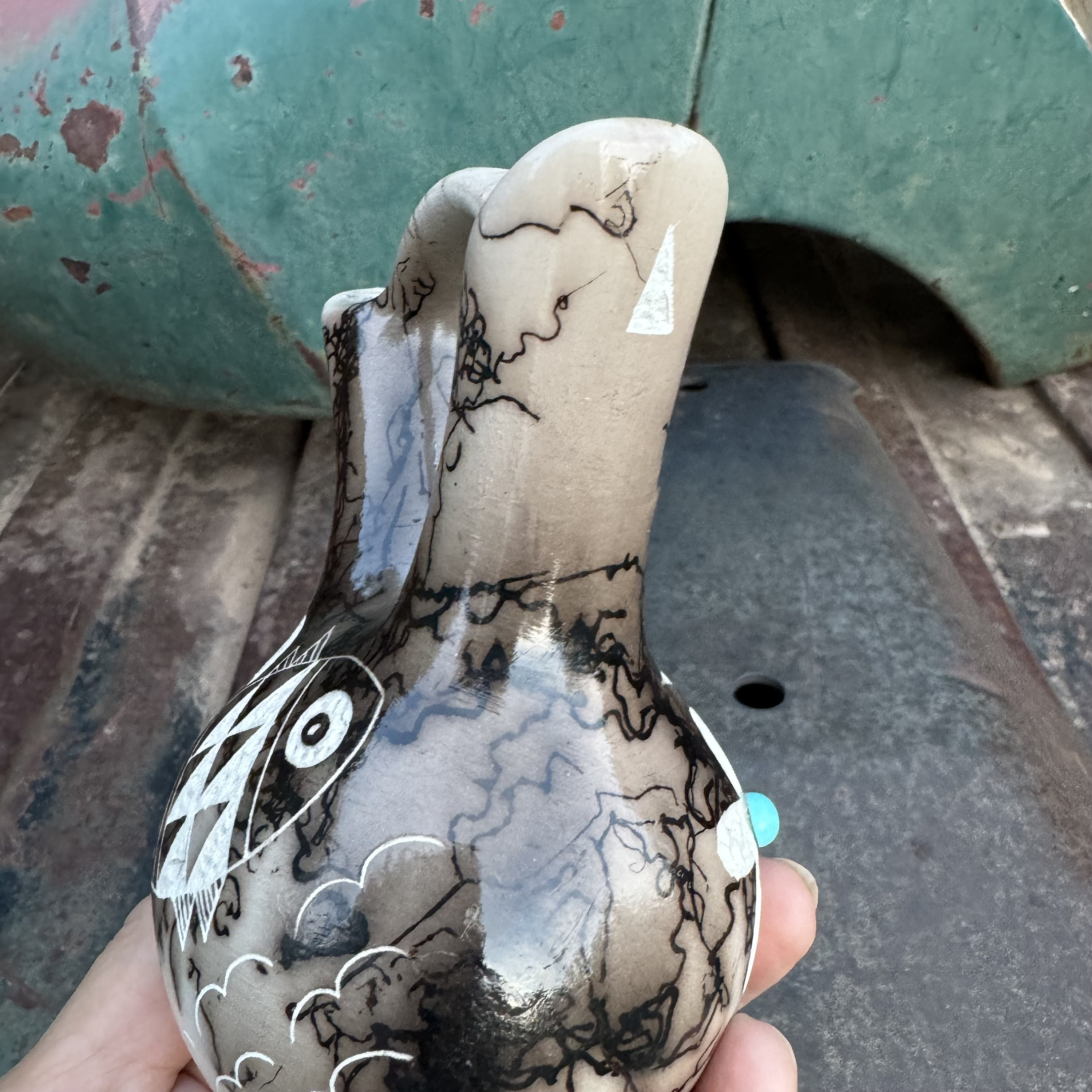 Navajo Vail Horsehair Pottery Wedding Vase Sgraffito Flower w ...