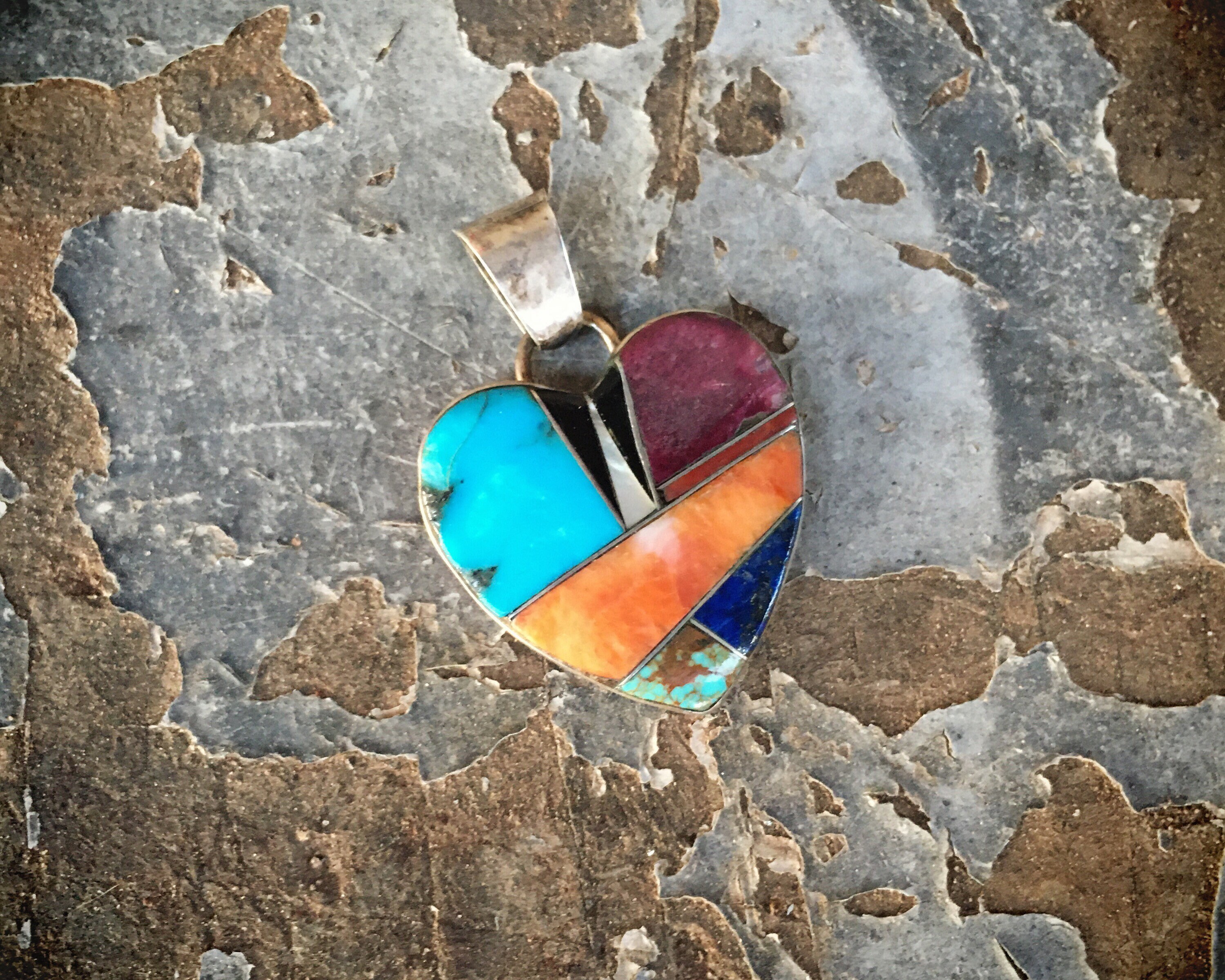 Multi Stone Heart Pendant with Turquoise Sugilite Spiny Oyster, Native ...