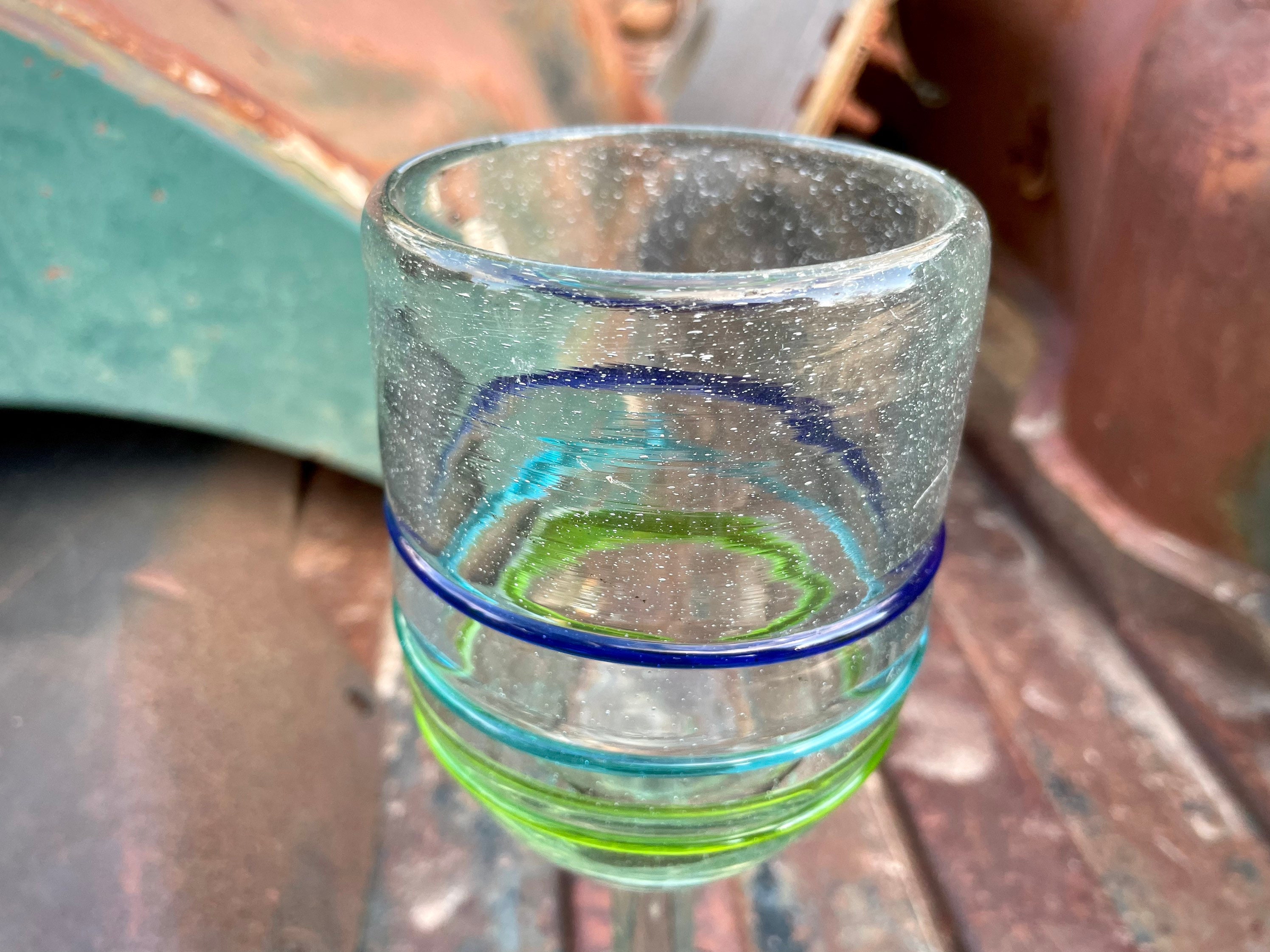 Two Mexican Blown Glass Margarita Goblets Swirl Design, Thick Hand Made ...