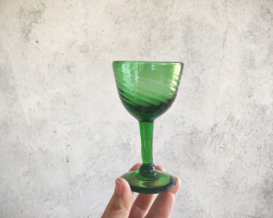 Three Mismatched Hand Blown Mexican Glasses Teal Blue Cordial Green ...