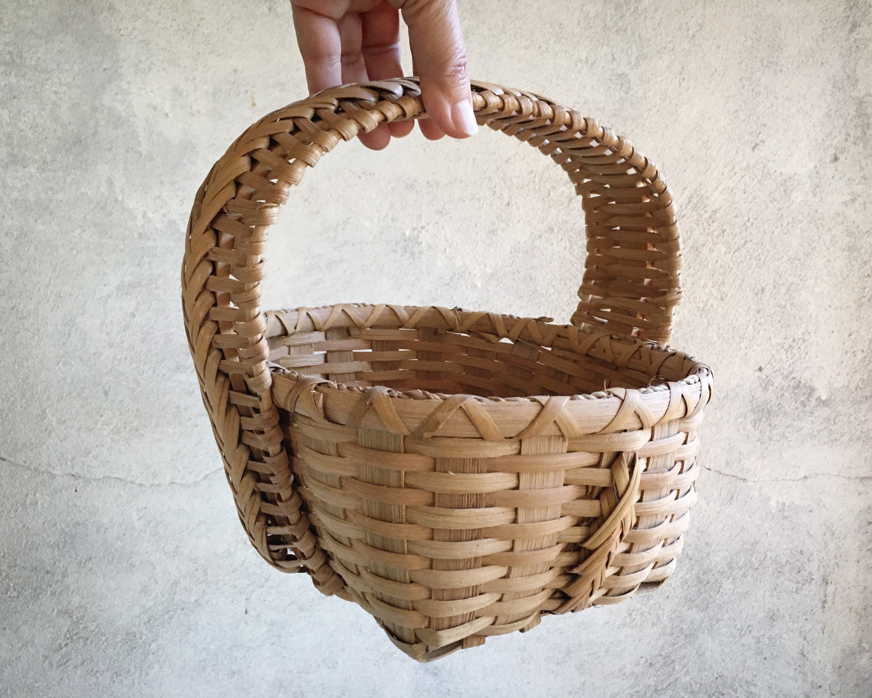 Vintage Woven Gathering Basket with Braided Handle, Farmhouse Decor ...