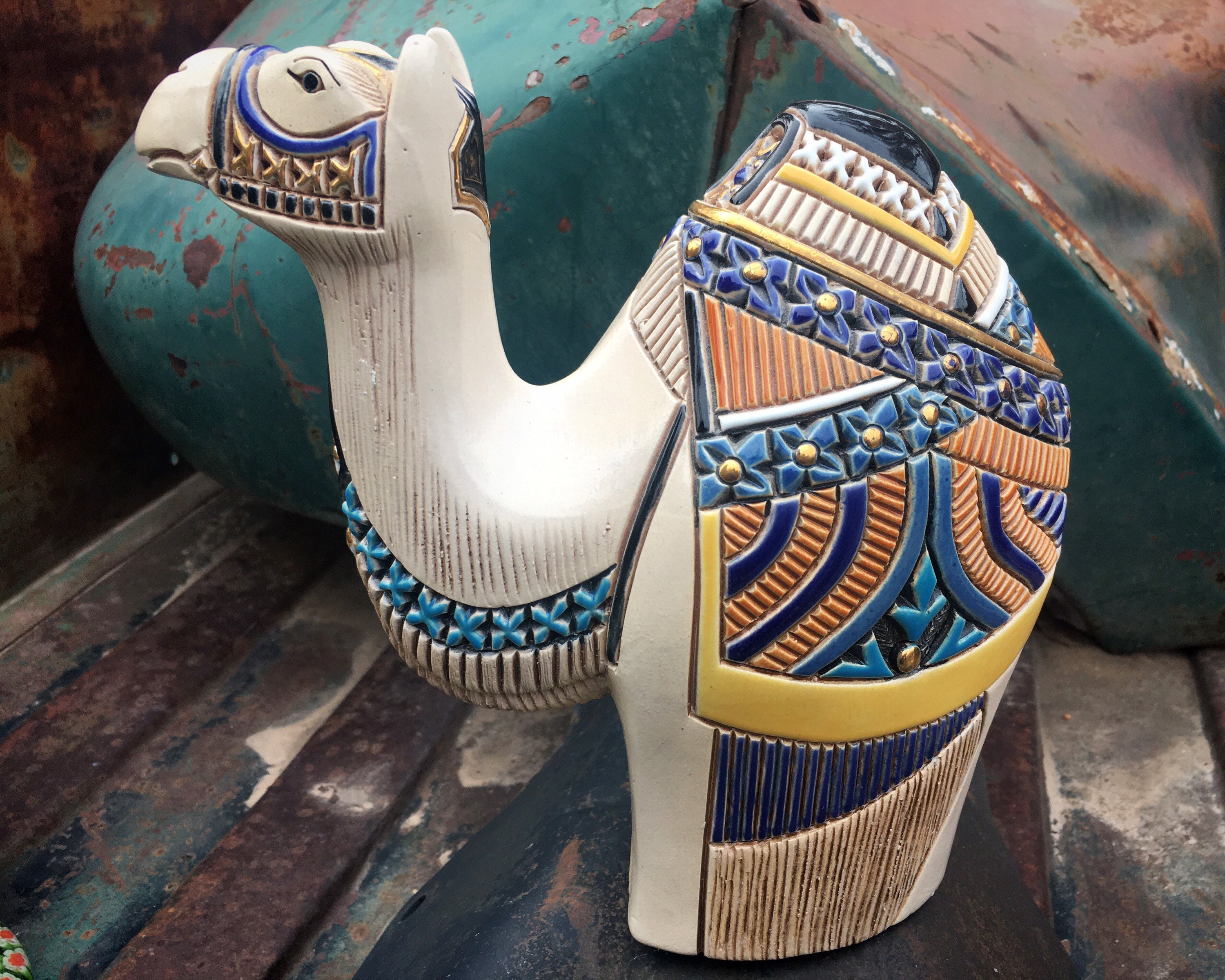 Ceramic Camel Statue with Sgraffito and Glossy Glaze, Bohemian Study ...