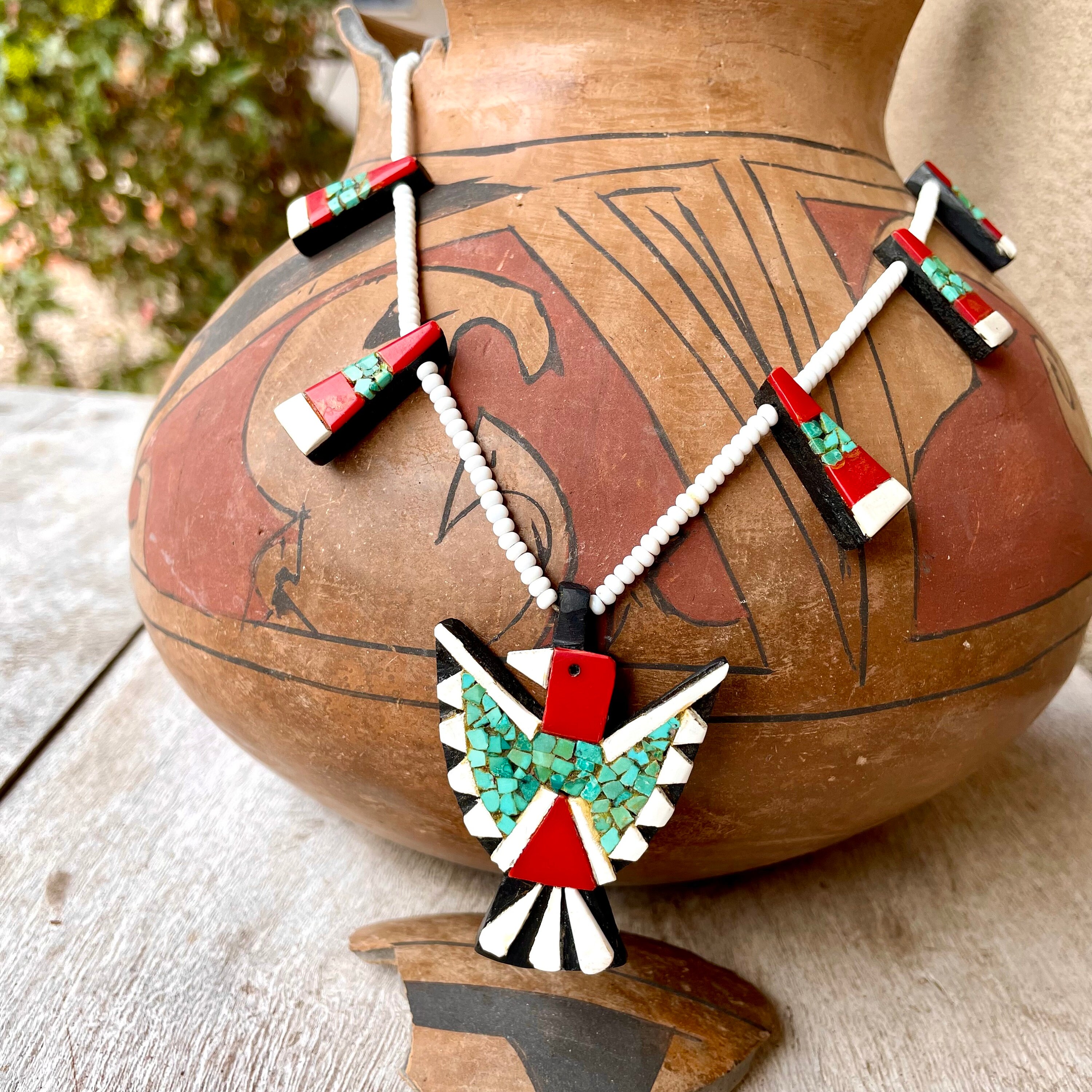 Depression Era Santo Domingo Pueblo Thunderbird Necklace Repaired Vintage Native American