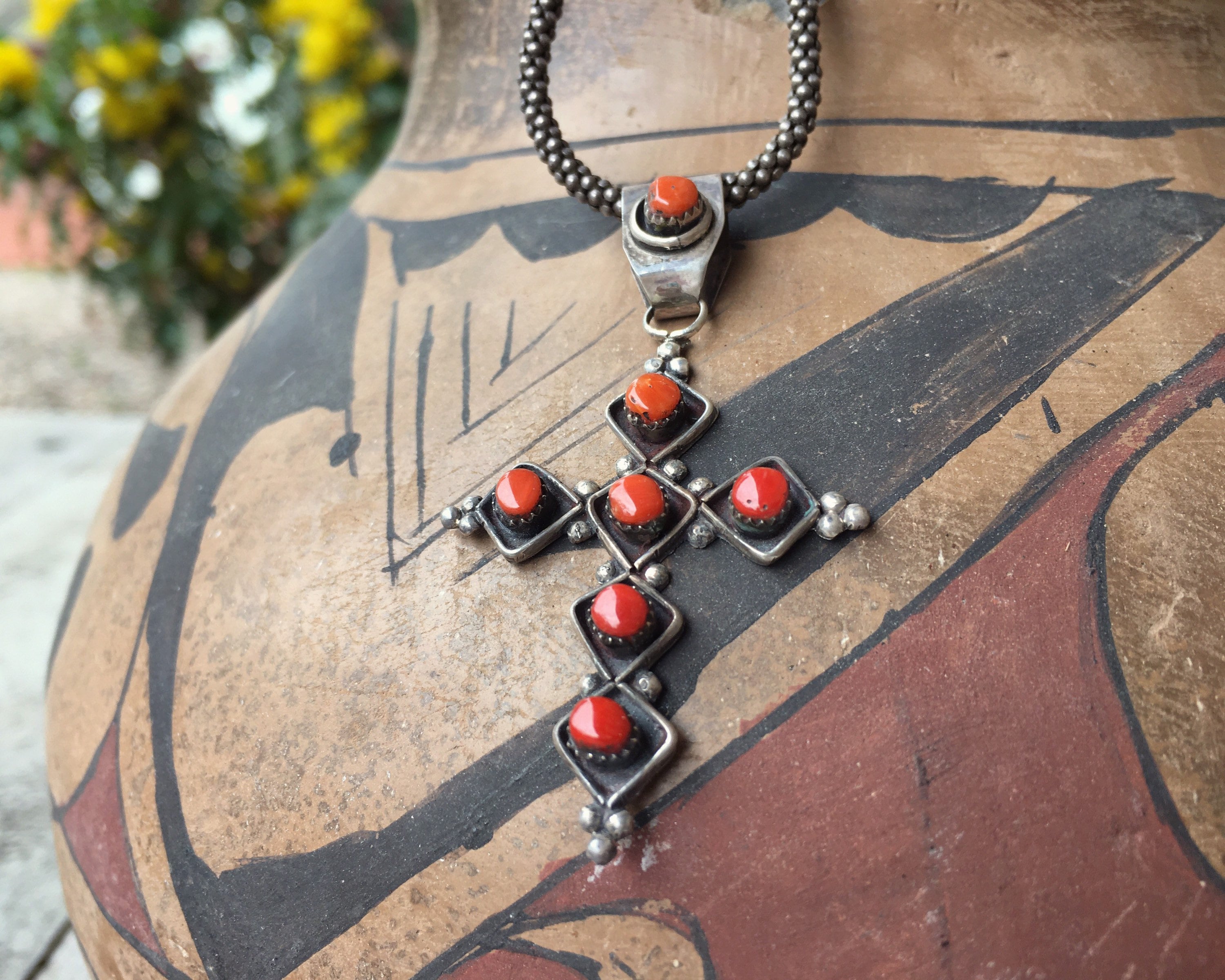 Signed Zuni Red Coral Cross Pendant for Women or Men, Native American ...