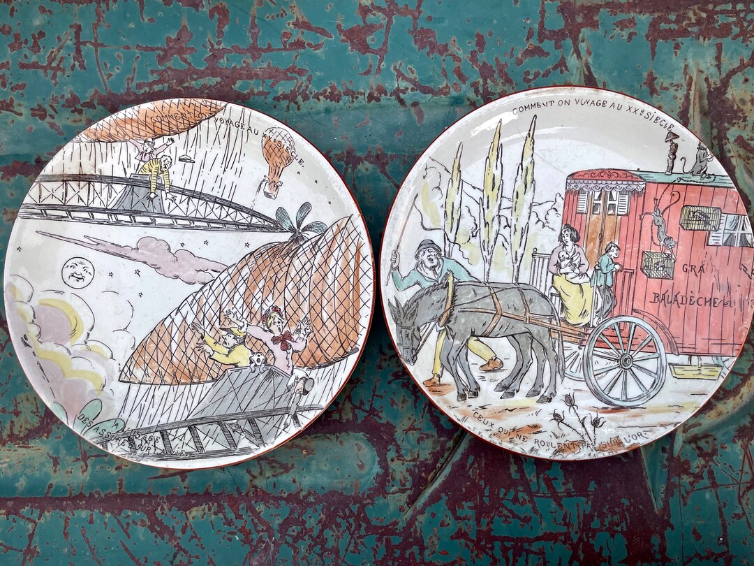 Two Antique French "talking Plates" (distressed W/ Fractures), How We ...