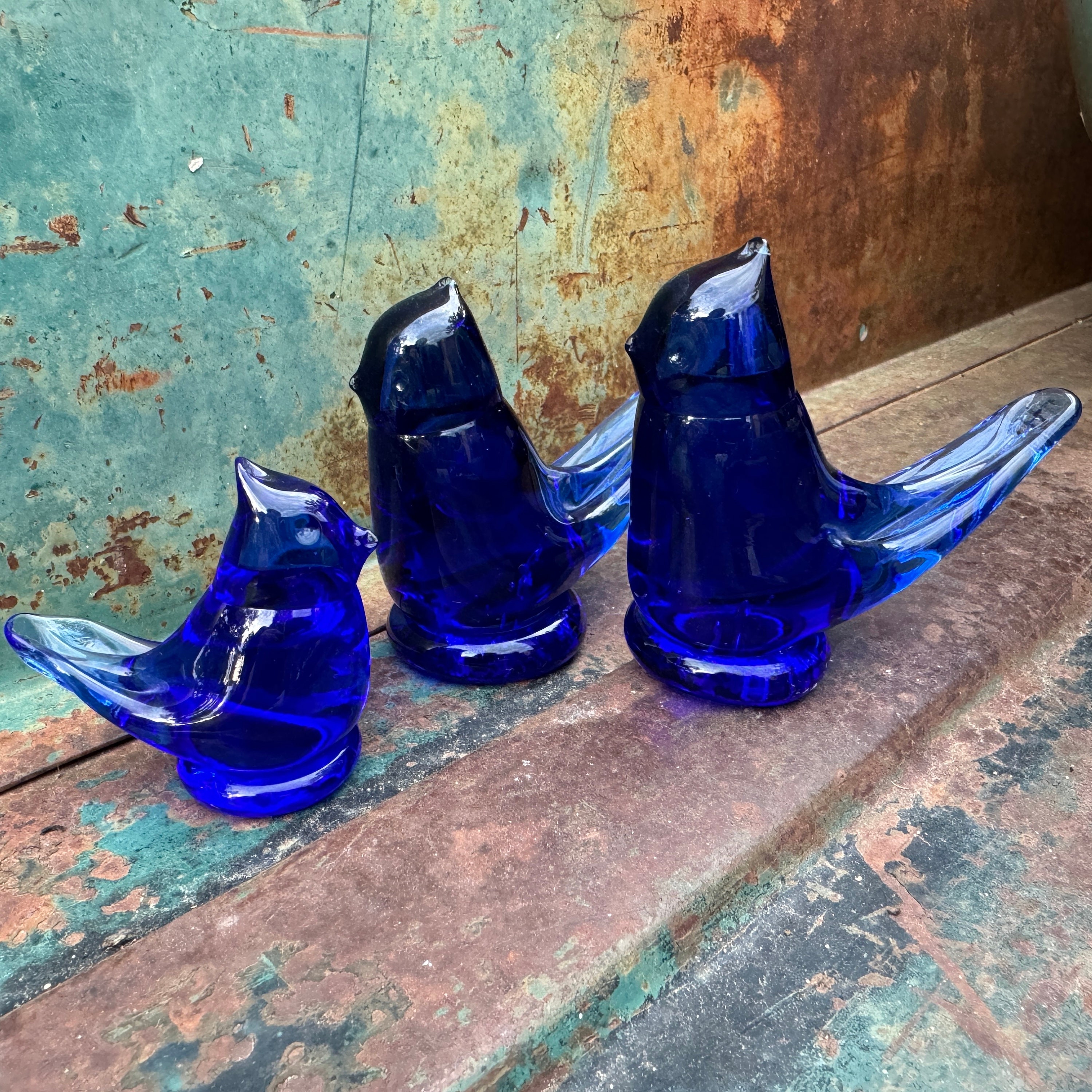 1988 Family of Blue Glass Bird of Happiness Figurines by Leo Ward ...