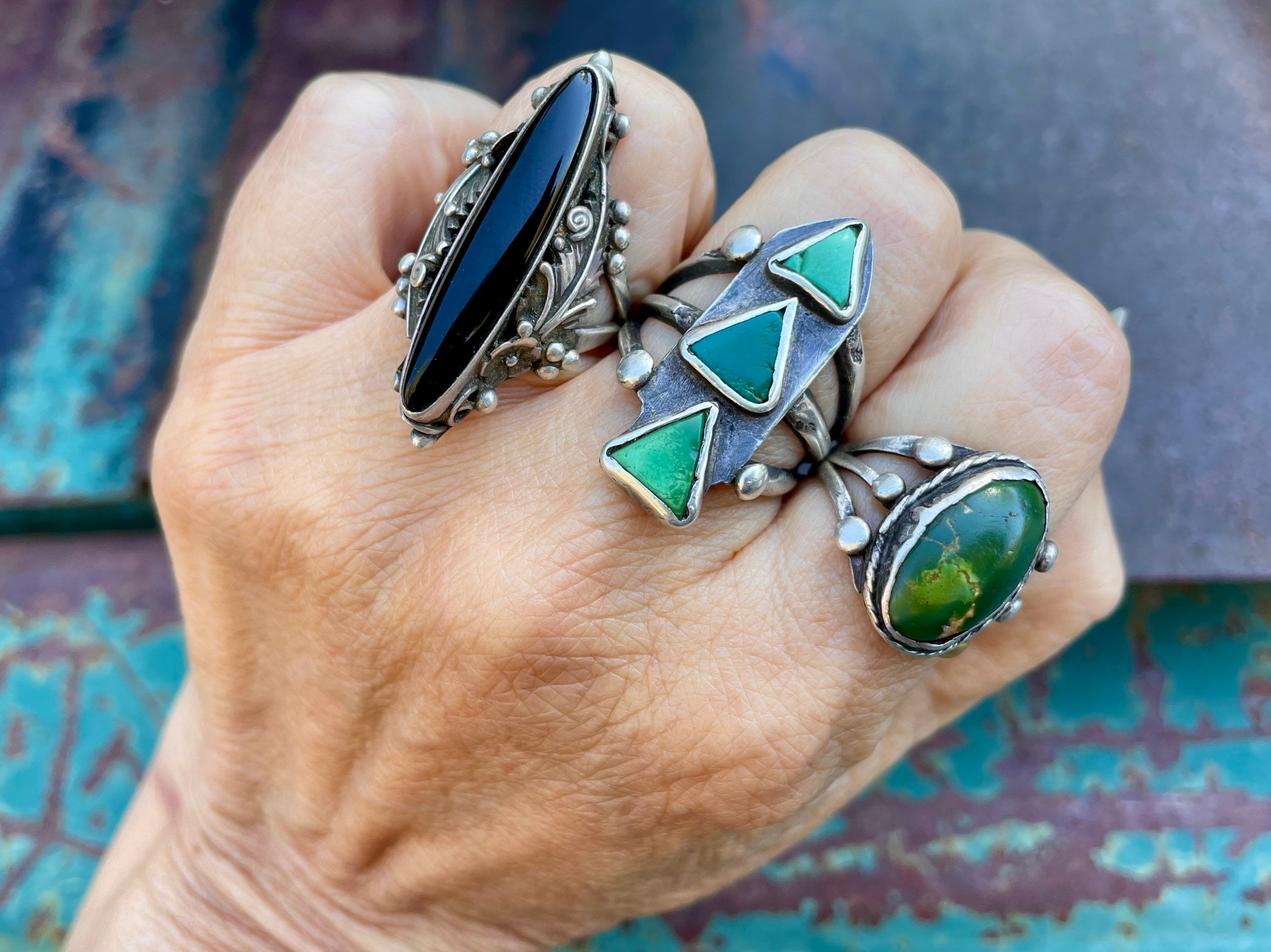 Vintage Zuni Raymond Gasper Black Onyx Sterling Silver Ring Size 6.5 ...