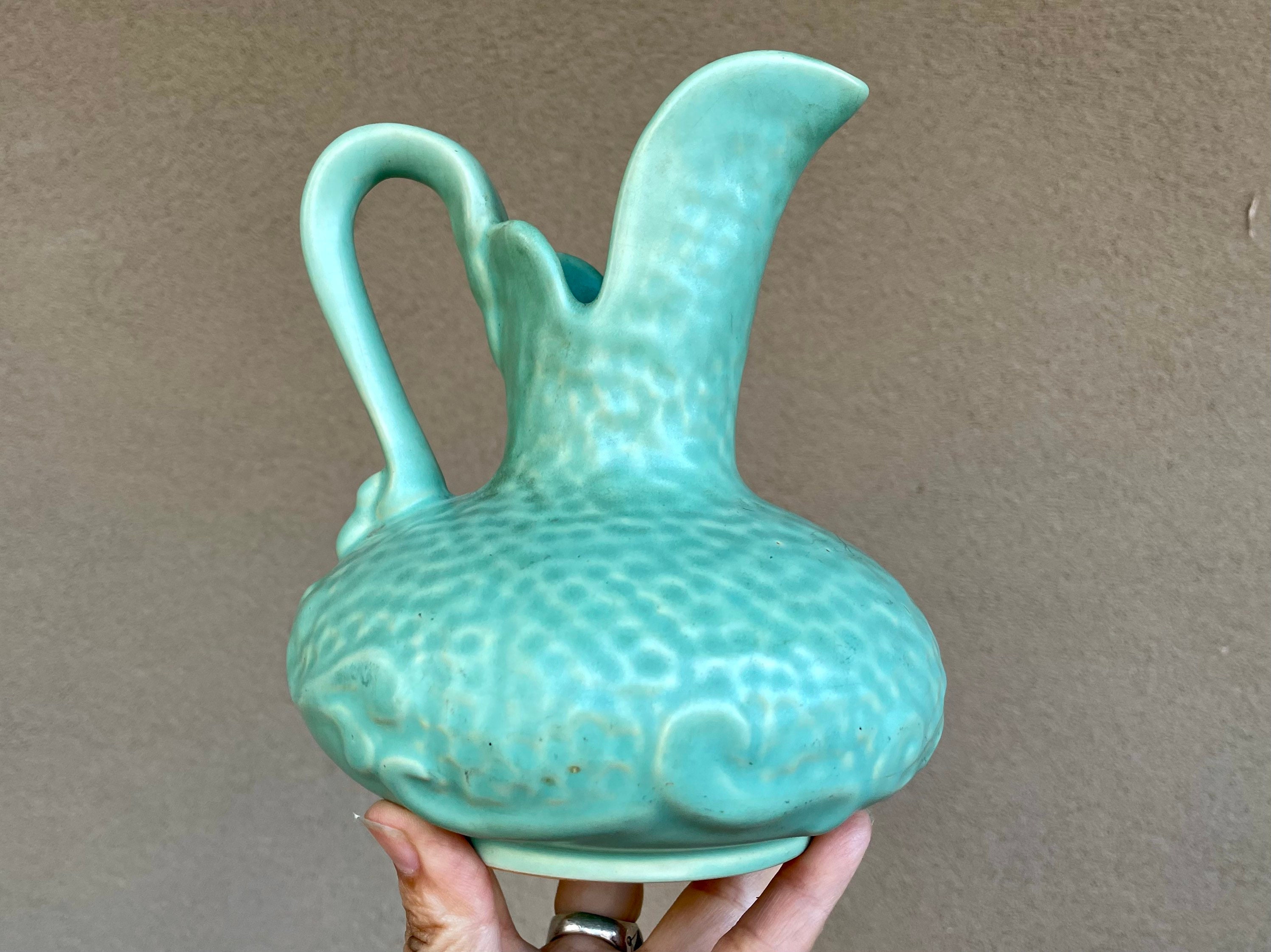 1930s Art Deco Weller Matte Green Delsa Pitcher Ewer with Yellow Pink ...