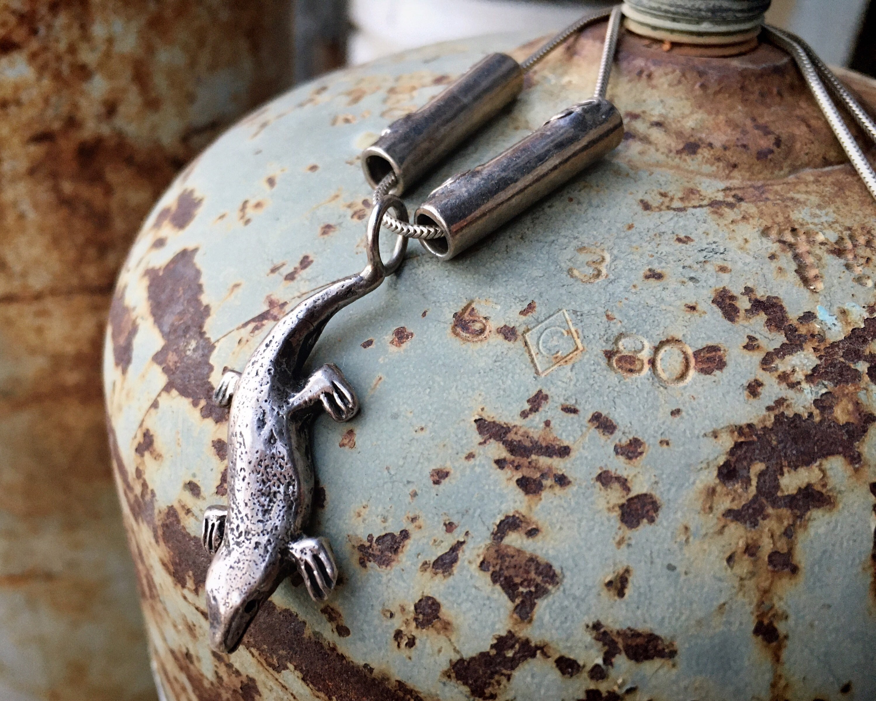 Vintage 925 Sterling Silver Lizard or Gecko Pendant on 24 Snake Chain ...
