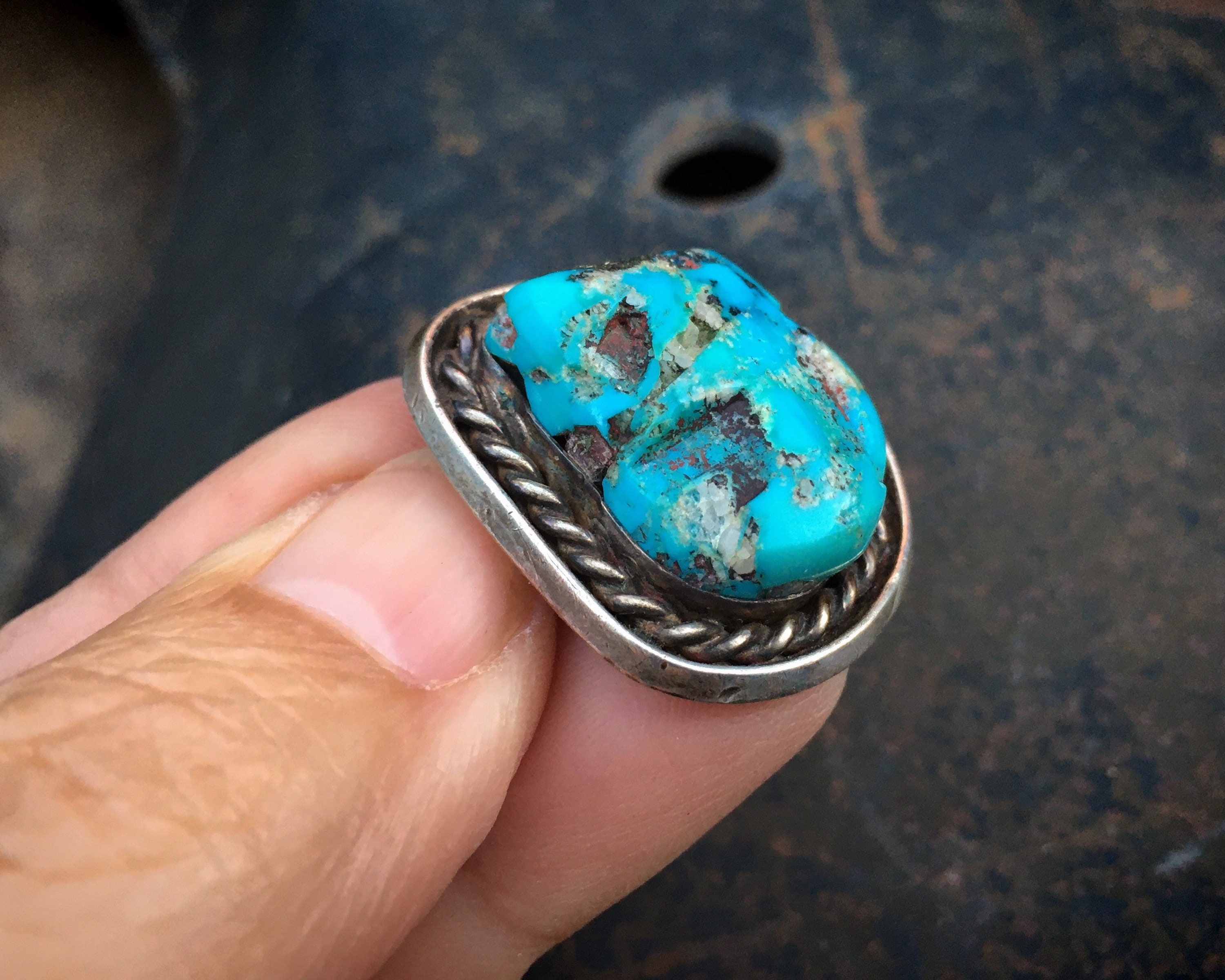 Chunky Turquoise Ring for Women or Men Size 6, Navajo Native American ...