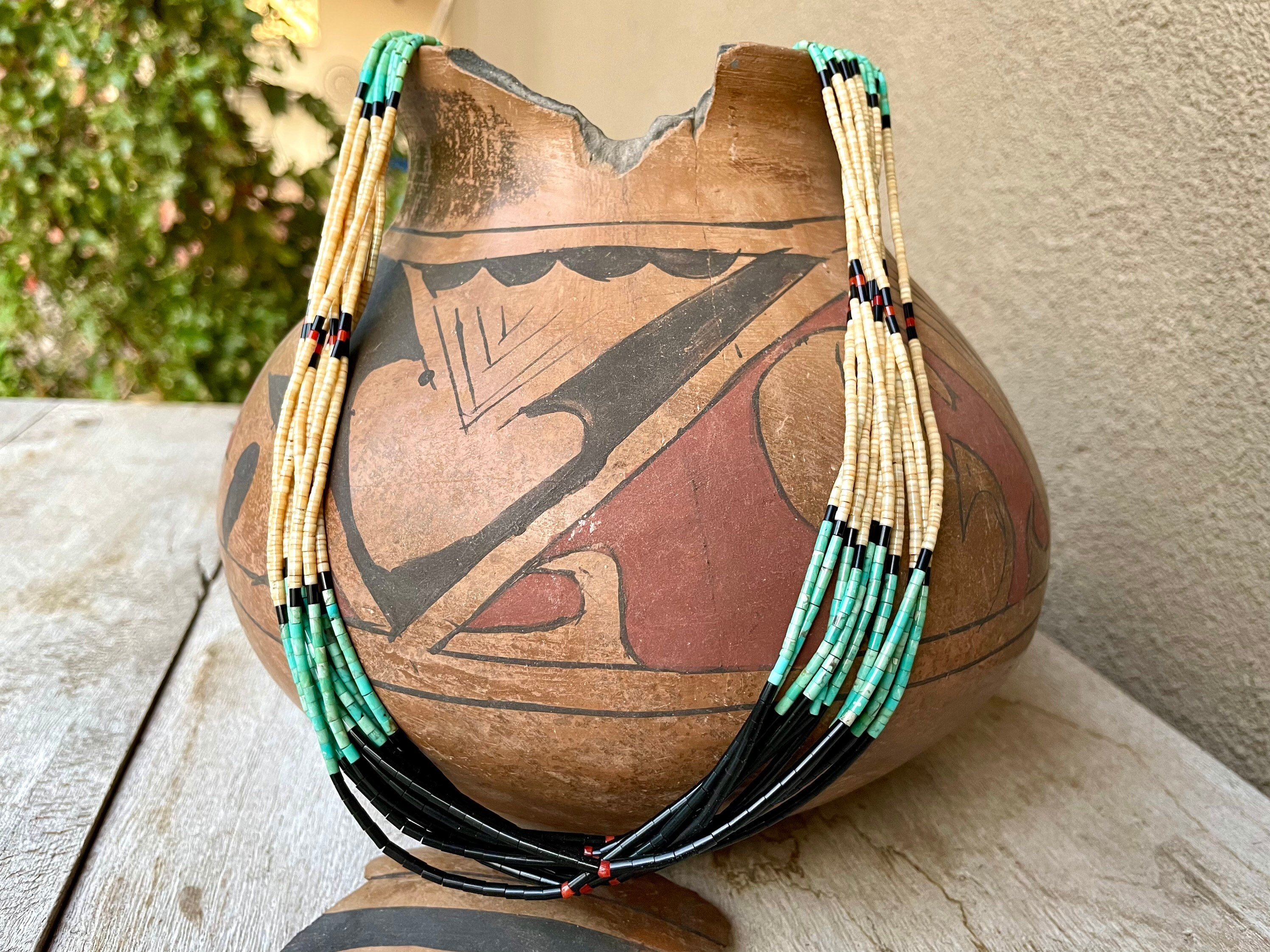 1970s 10-Strand Heishi Necklace Turquoise Jet Coral, Santo Domingo ...