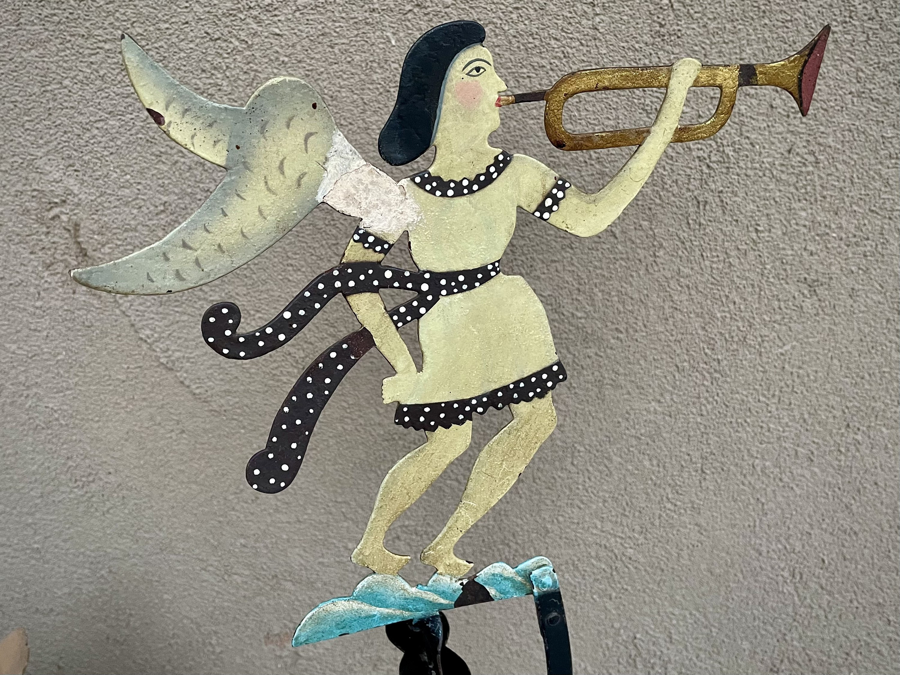 Vintage Metal Angel with Trumpet Skyhook Folk Art Balance Toy Pendulum ...