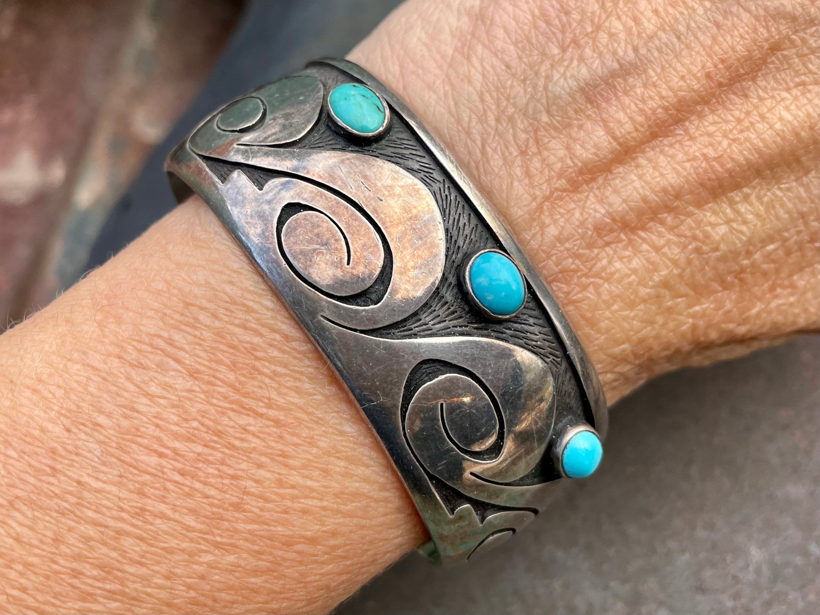 Vintage Hopi Overlay Cuff Bracelet Sterling Silver Turquoise with ...