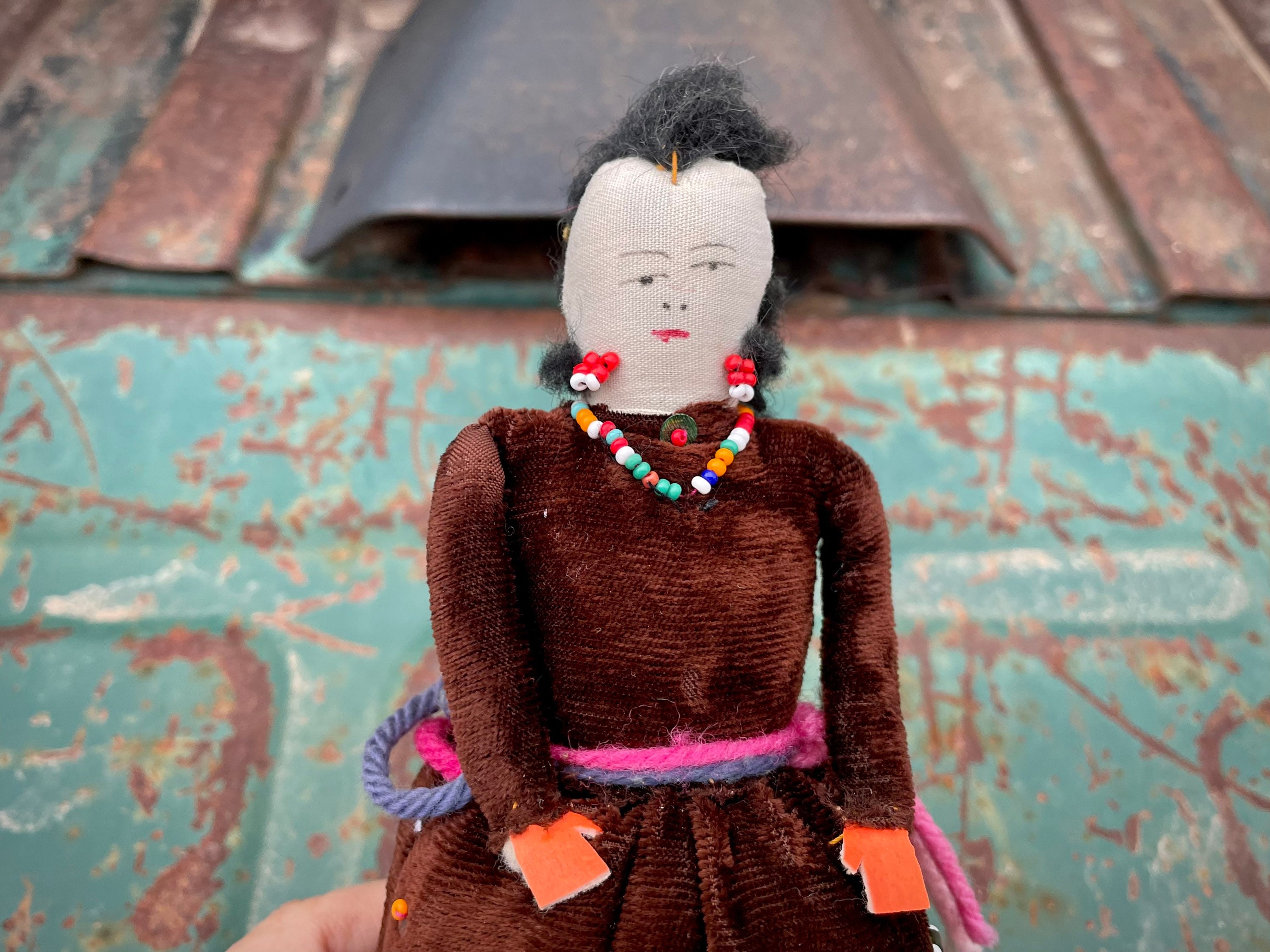 Vintage Navajo Pin Cushion Doll with Brown Velvet Blouse Skirt, Native ...