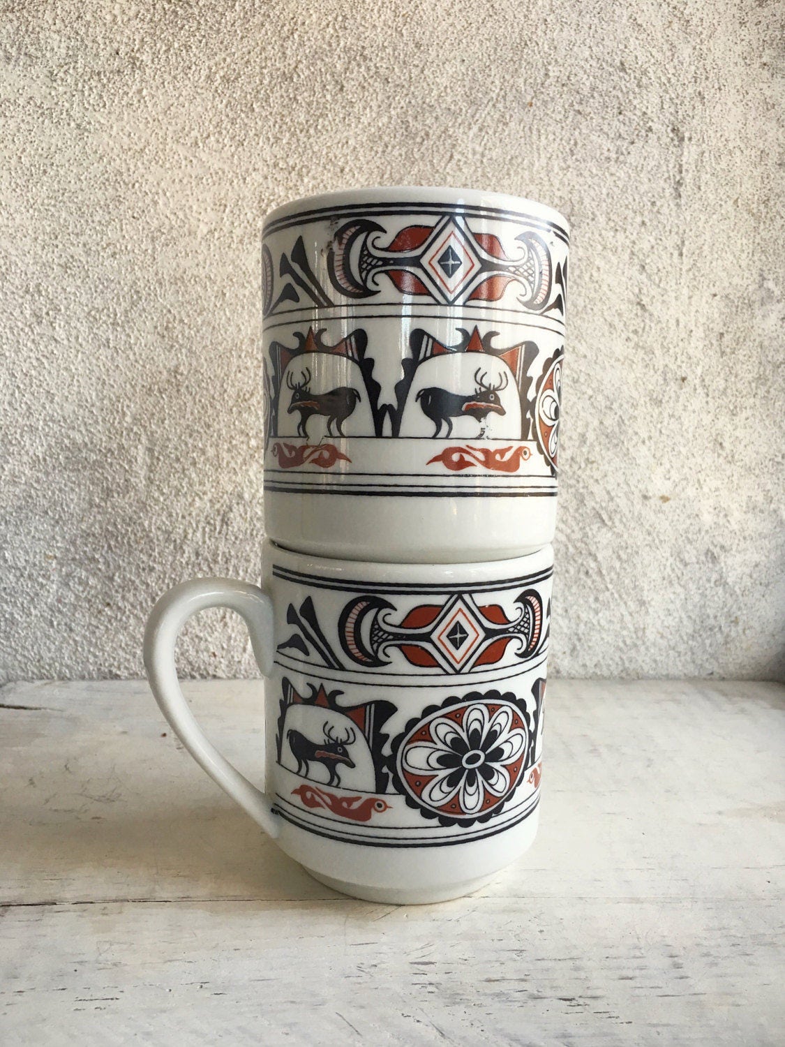 Vintage Southwestern mug set Native American inspired coffee cups brown ...