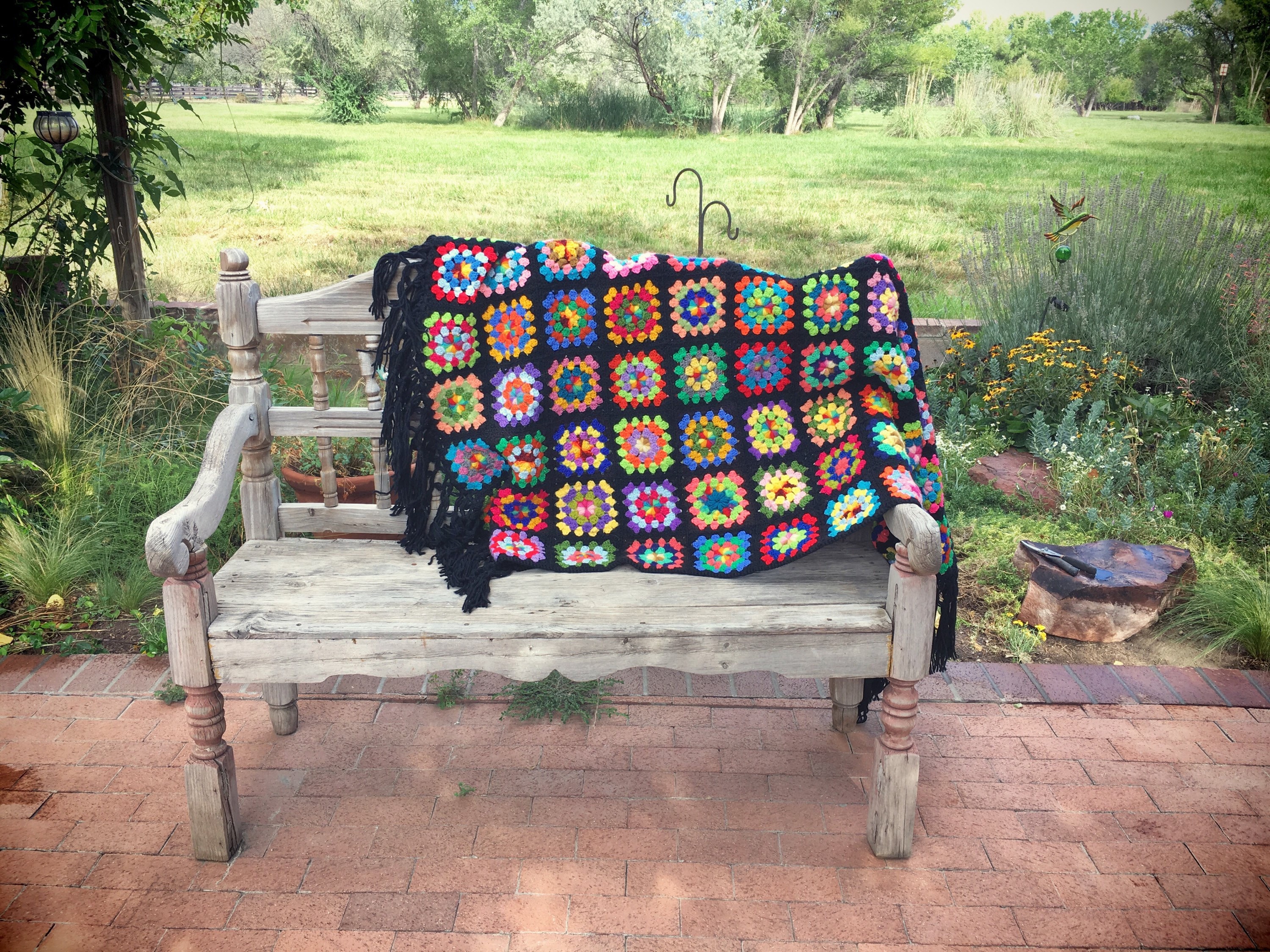 Crochet Afghan Throw Blanket Granny Square, Bohemian Decor, Retro Decor ...