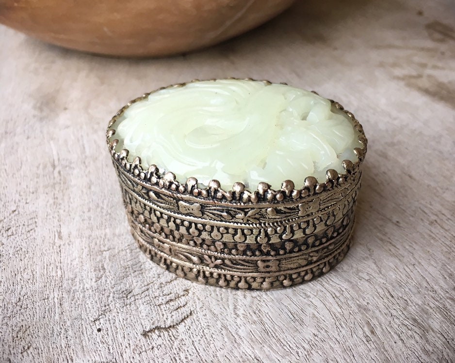 Vintage Small Stash Box with Carved Stone Dragon Chinoiserie Decor ...