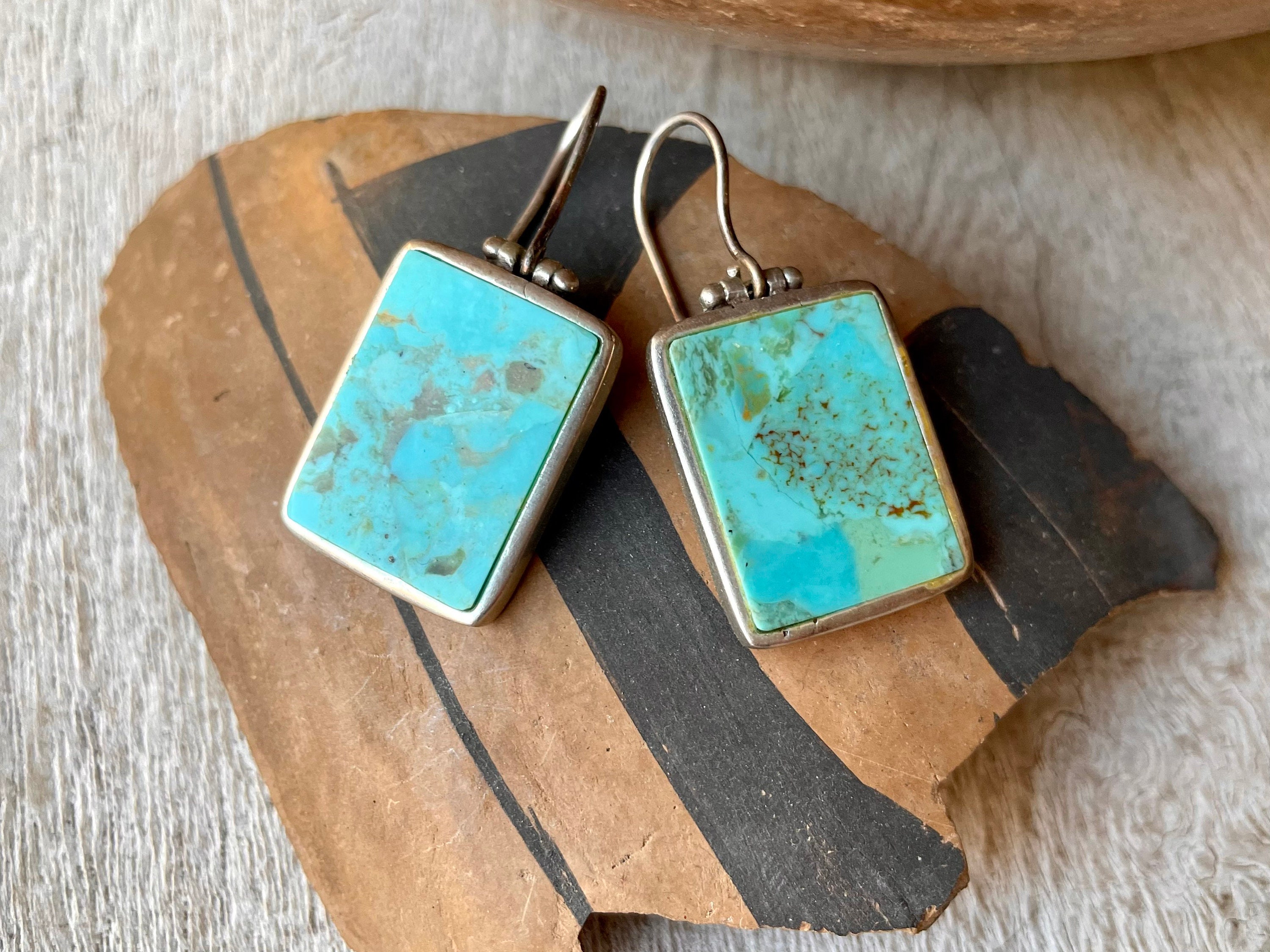 Vintage Sterling Silver Turquoise Earrings in Door Knocker Dangle Style ...