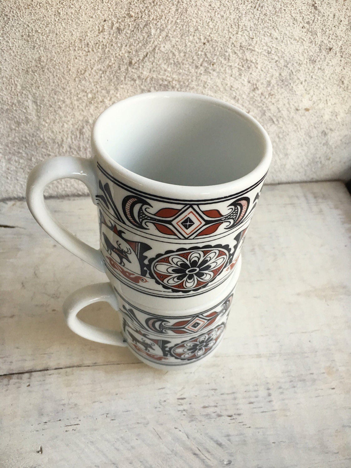 Vintage Southwestern mug set Native American inspired coffee cups brown ...