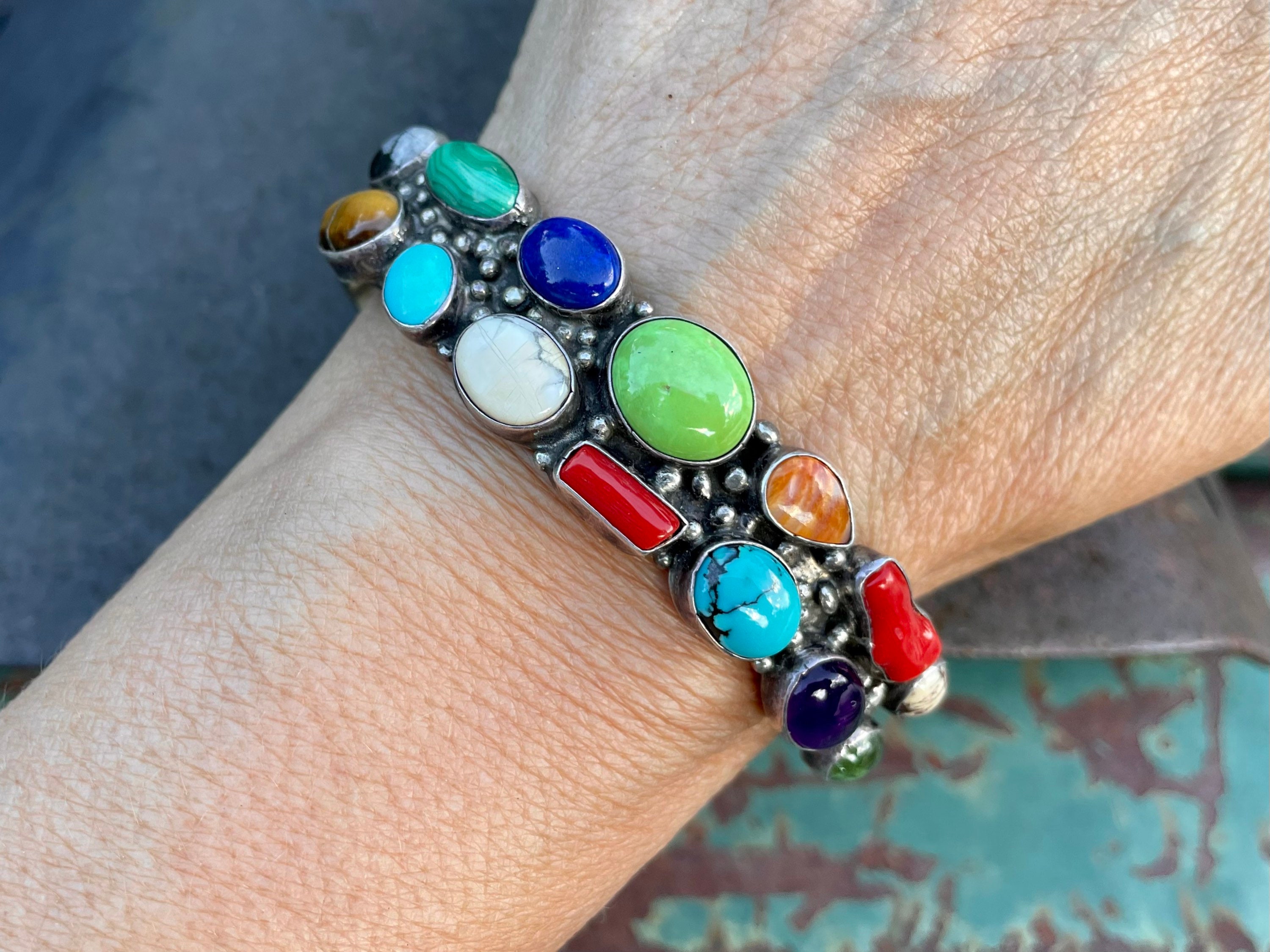 Vintage Multi Stone Cuff Bracelet by Navajo Geraldine James, Sterling ...
