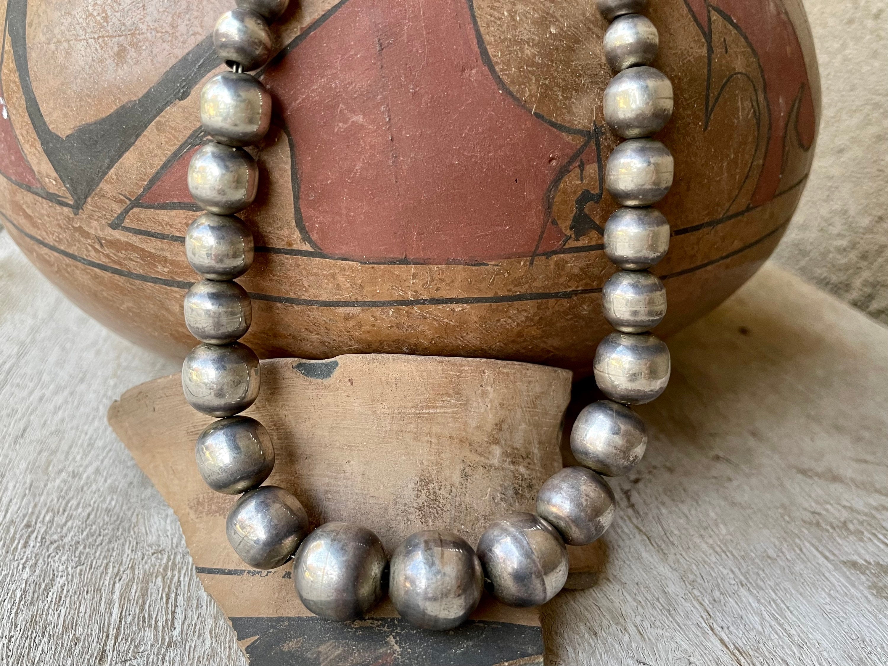 1980s Mexican Sterling Silver Bead Choker Necklace 16 5 Vintage Taxco