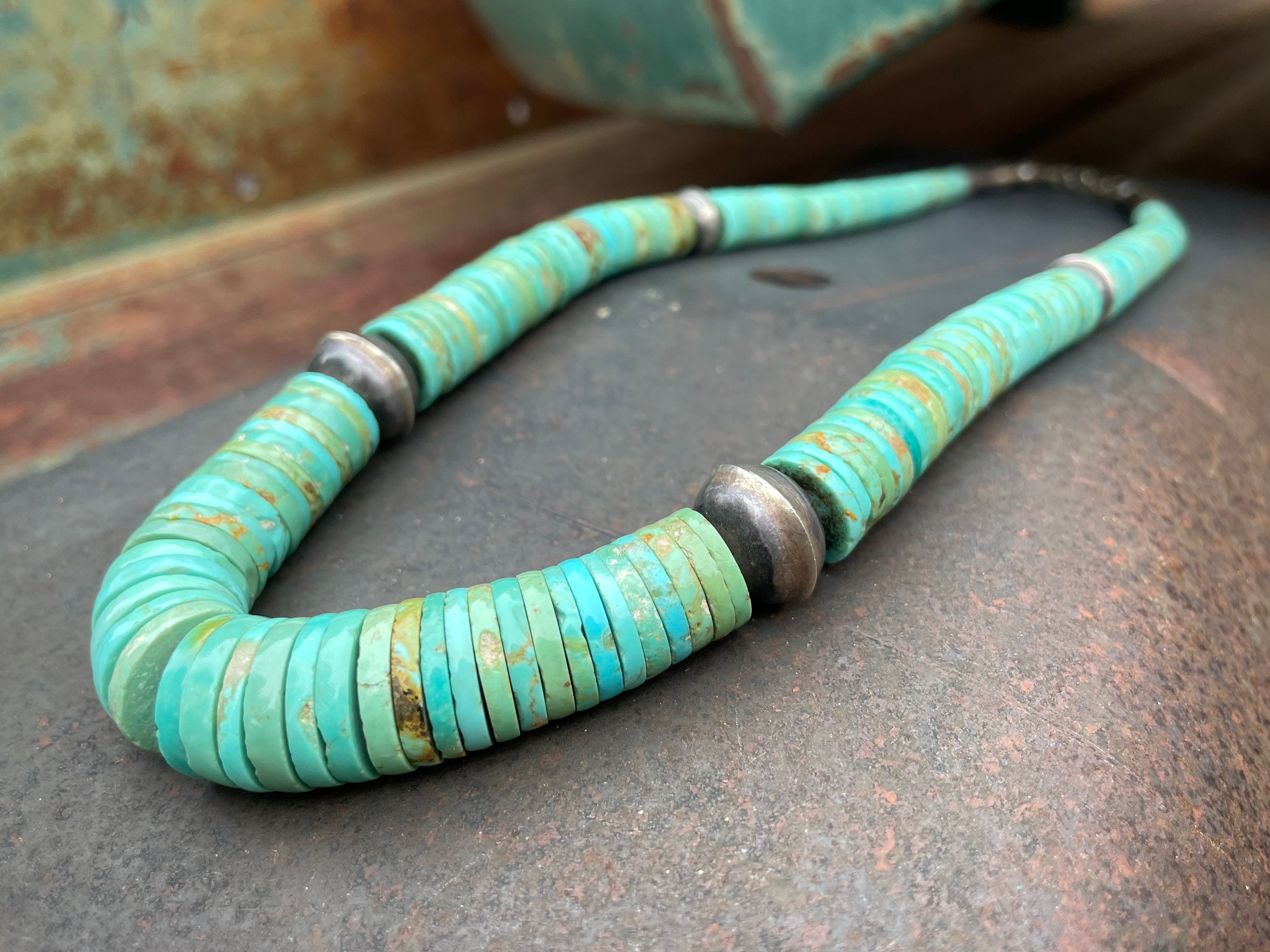Vintage Thick Rolled Wafer Disc Turquoise Heishi Necklace, Native ...