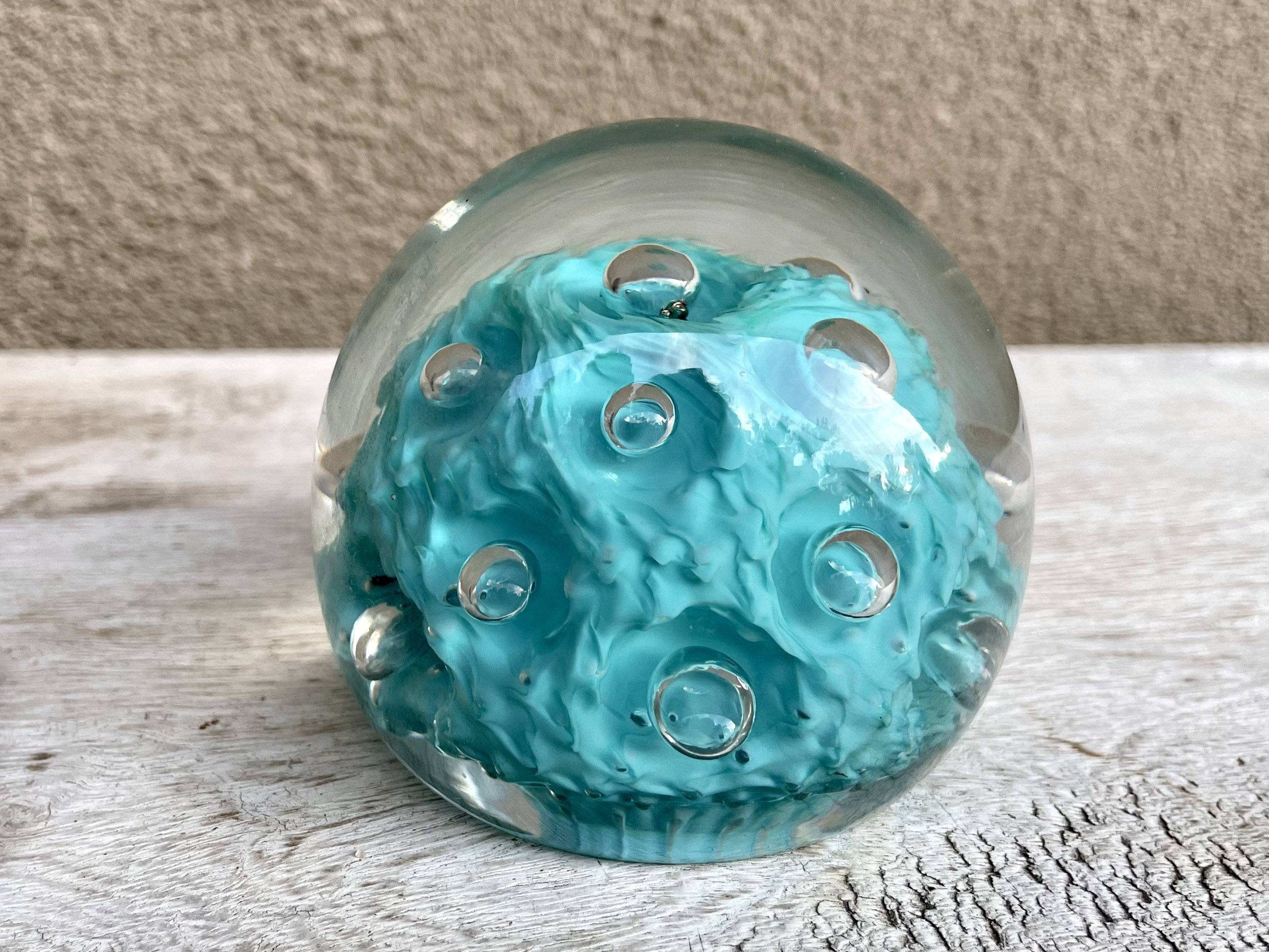 Collectibles Art Glass Paperweight Controlled Bubble Light Blue Silver ...