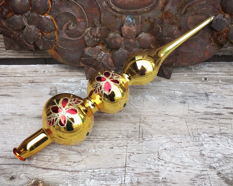 Vintage Mercury Glass Tree Topper for Christmas Gold with Green and Red ...