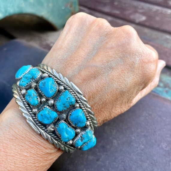 Vintage Navajo Nugget Turquoise Cluster Cuff Bracelet for Men Women Native American Jewelry Etsy