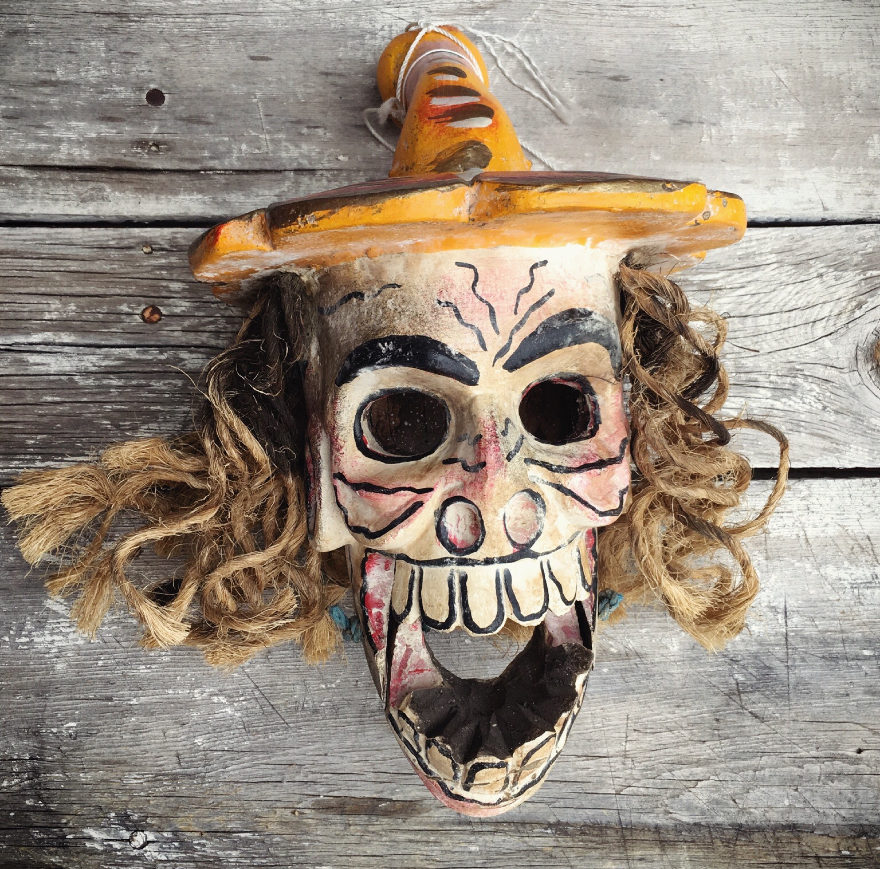 Painted and Carved Wooden Skull Sculpture, Mexican Folk Art, Day of the ...