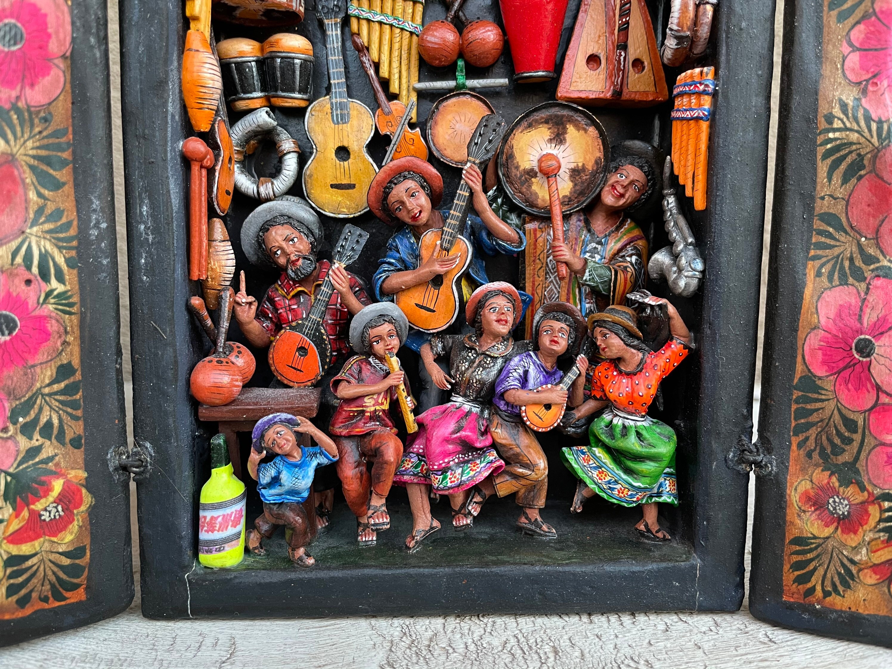 Vintage Peruvian Folk Art Retablo Ceramic Musical Diorama Scene in ...
