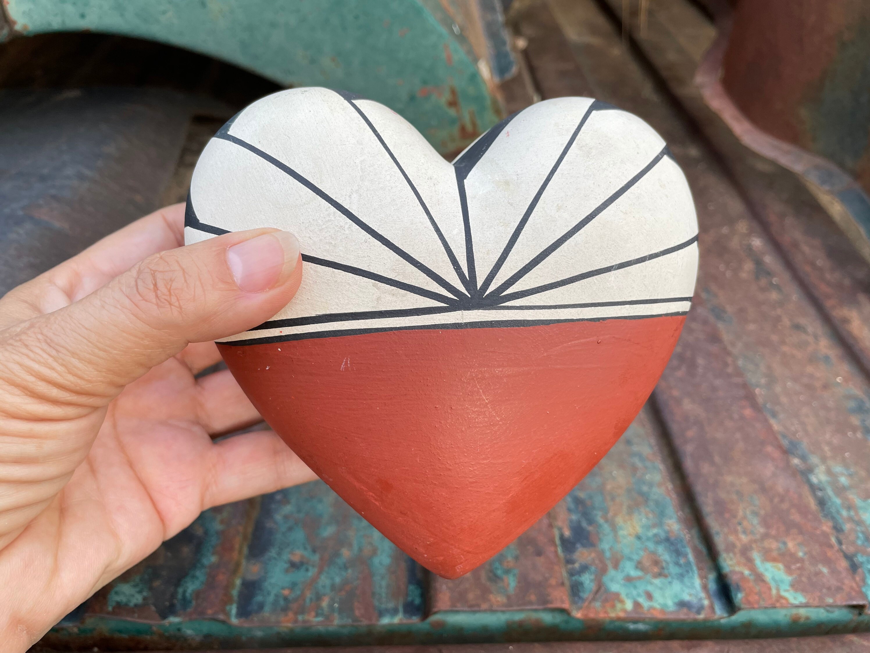 1993 Pottery Heart Trinket Box Signed Acoma New Mexico, Mold Poured ...