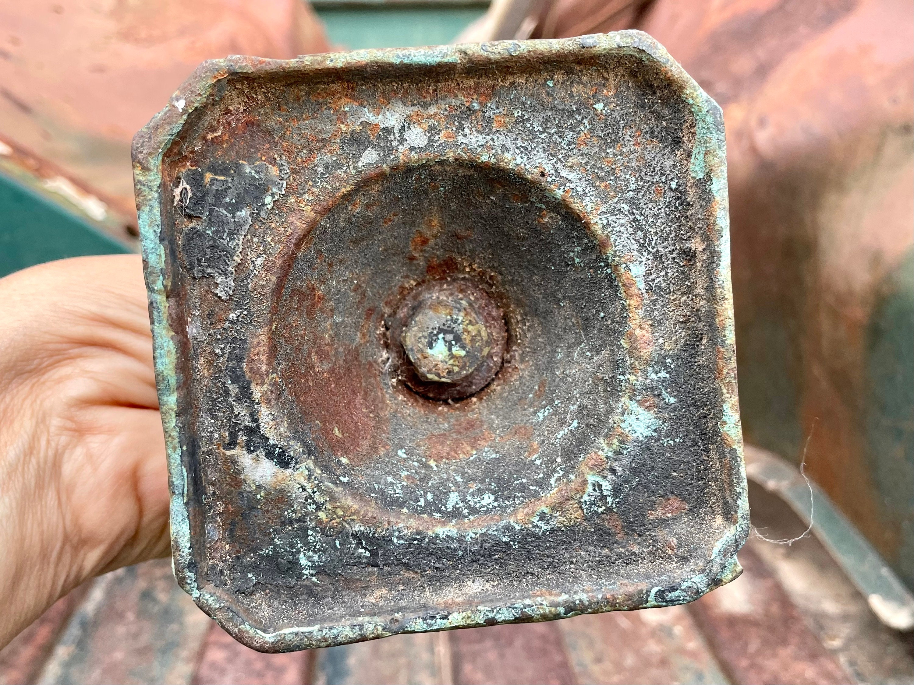 Single Vintage Verdigris Metal Flower Candlestick Candle Holder, Copper ...